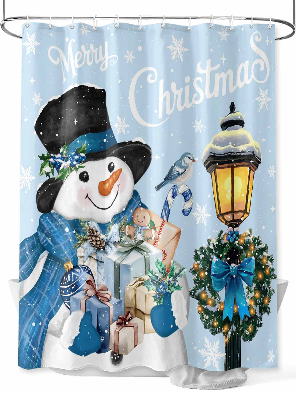 Fsddascl Light Blue Snowman Christmas Shower Curtain Set - 72" x 78 ...