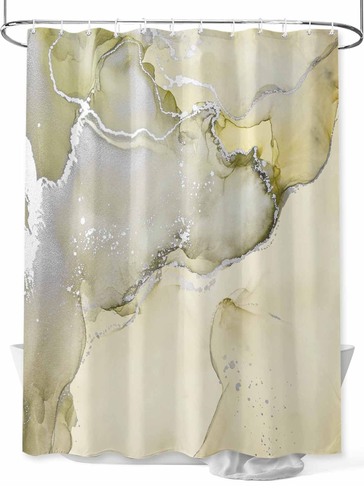 Fsddascl Marble Yellow Shower Curtain Set - Extra Long 72" x 96" Bathtub Curtain with 12 Hooks ...