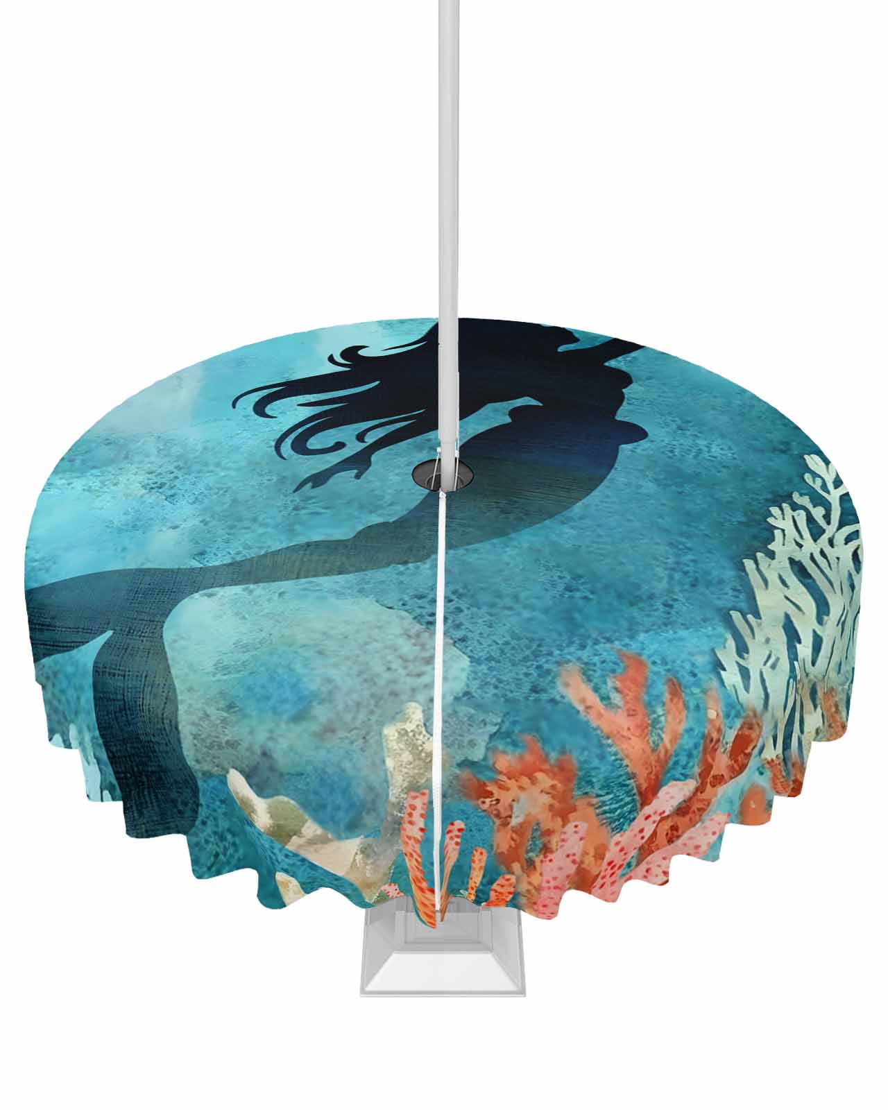 Fsddascl Mermaid Silhouette Outdoor Tablecloth - 60 Inch Round Dining ...