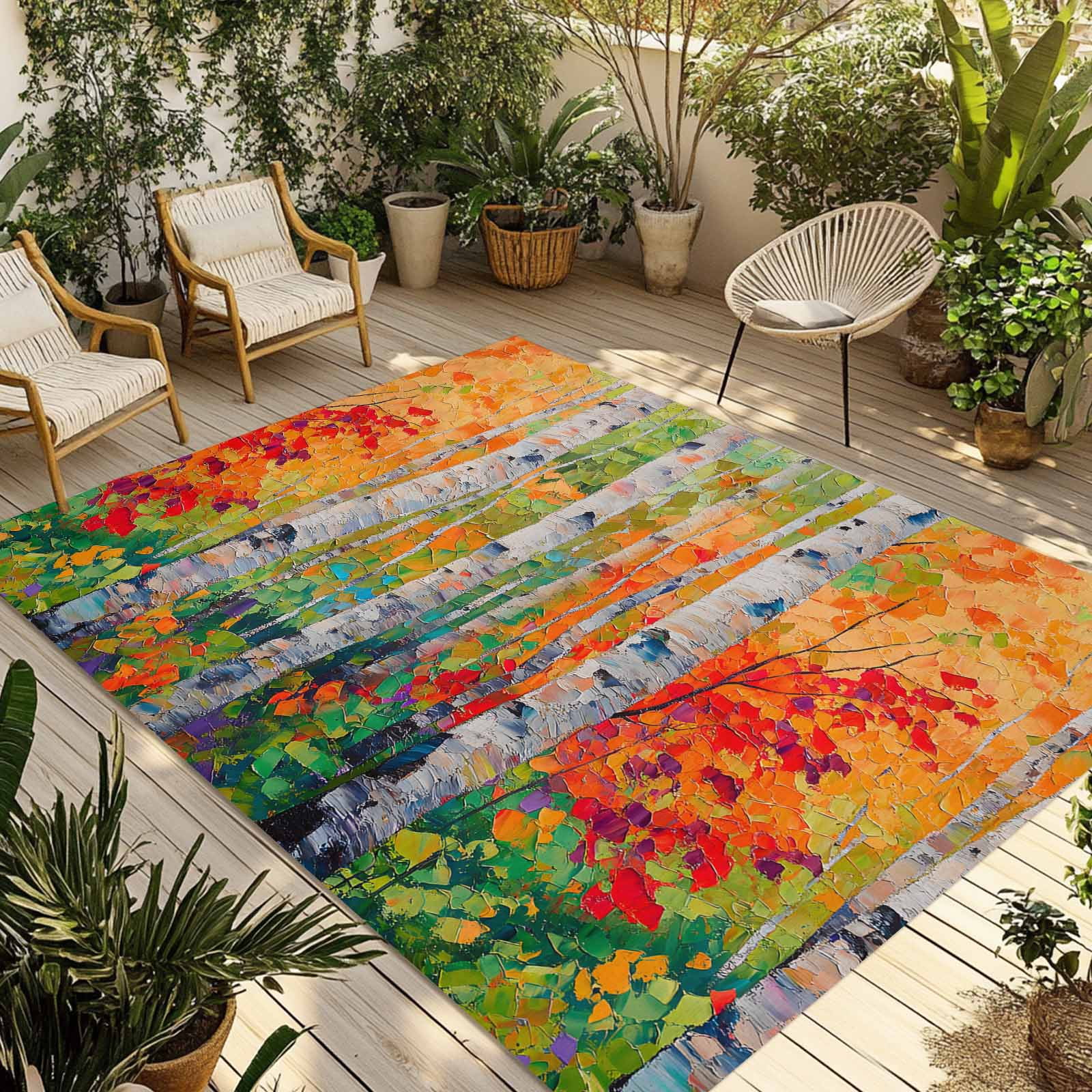 Fsddascl Modern Oil Painting Outdoor Rug for Patio/Deck/Porch, Non-Slip ...