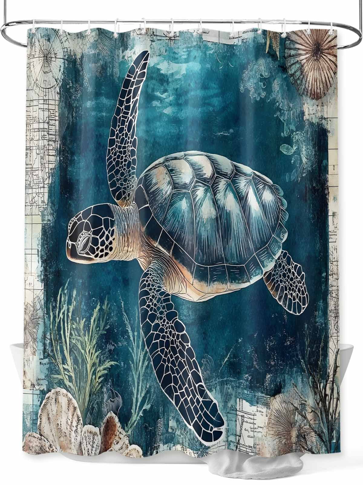 Fsddascl Nautical Sea Turtle Shower Curtain Set - Extra Long 72" x 96 ...