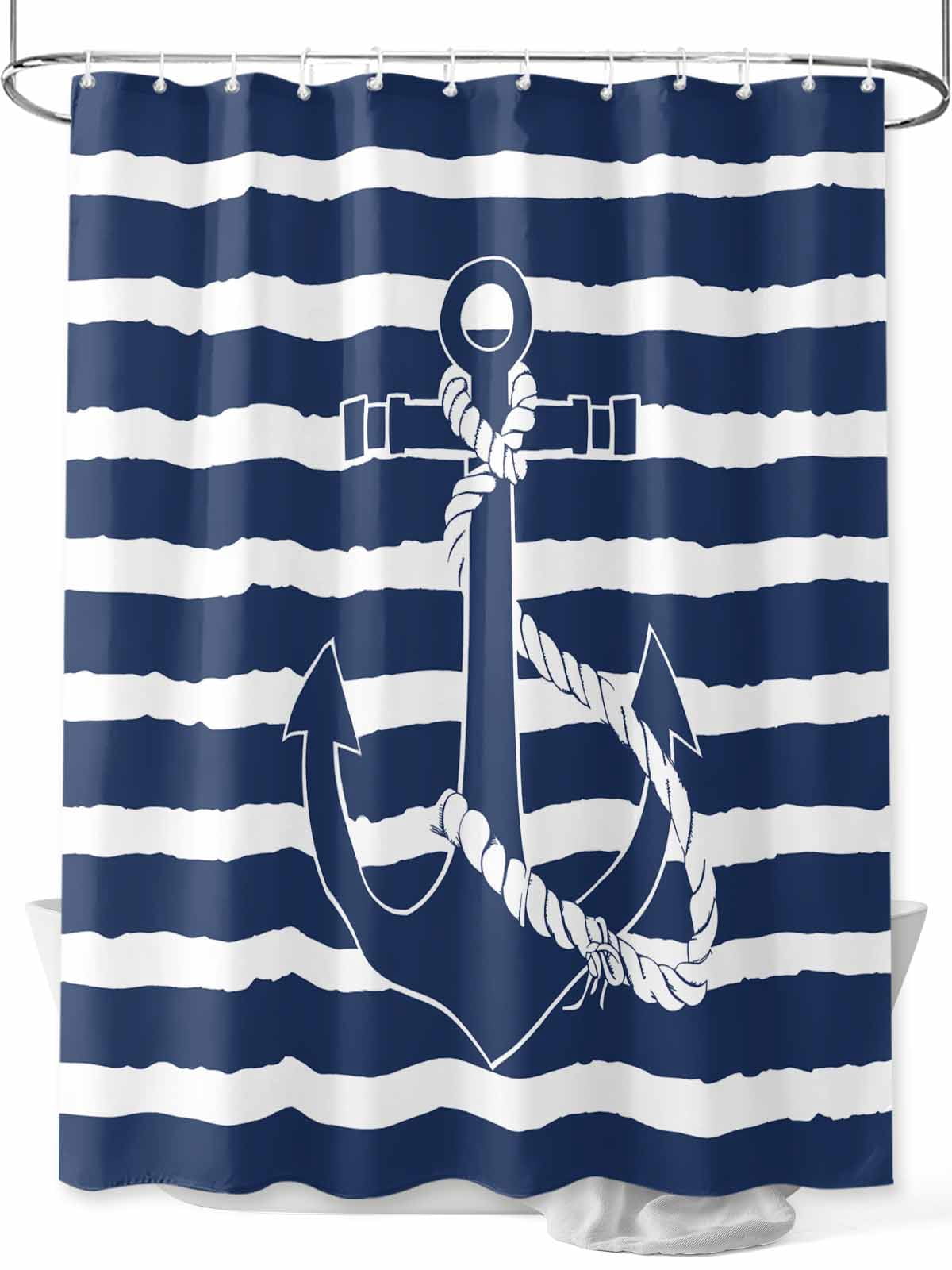 Fsddascl Navy Blue Anchor Shower Curtain Set - 66" x 72" Washable ...