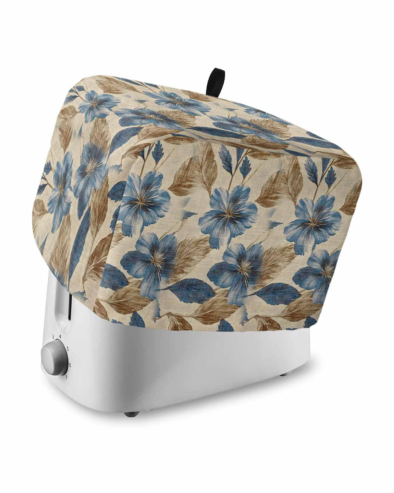 Fsddascl Navy Blue Brown Floral Toaster Cover 4 Slice, Large Kitchen Appliance Covers, Tropical ...