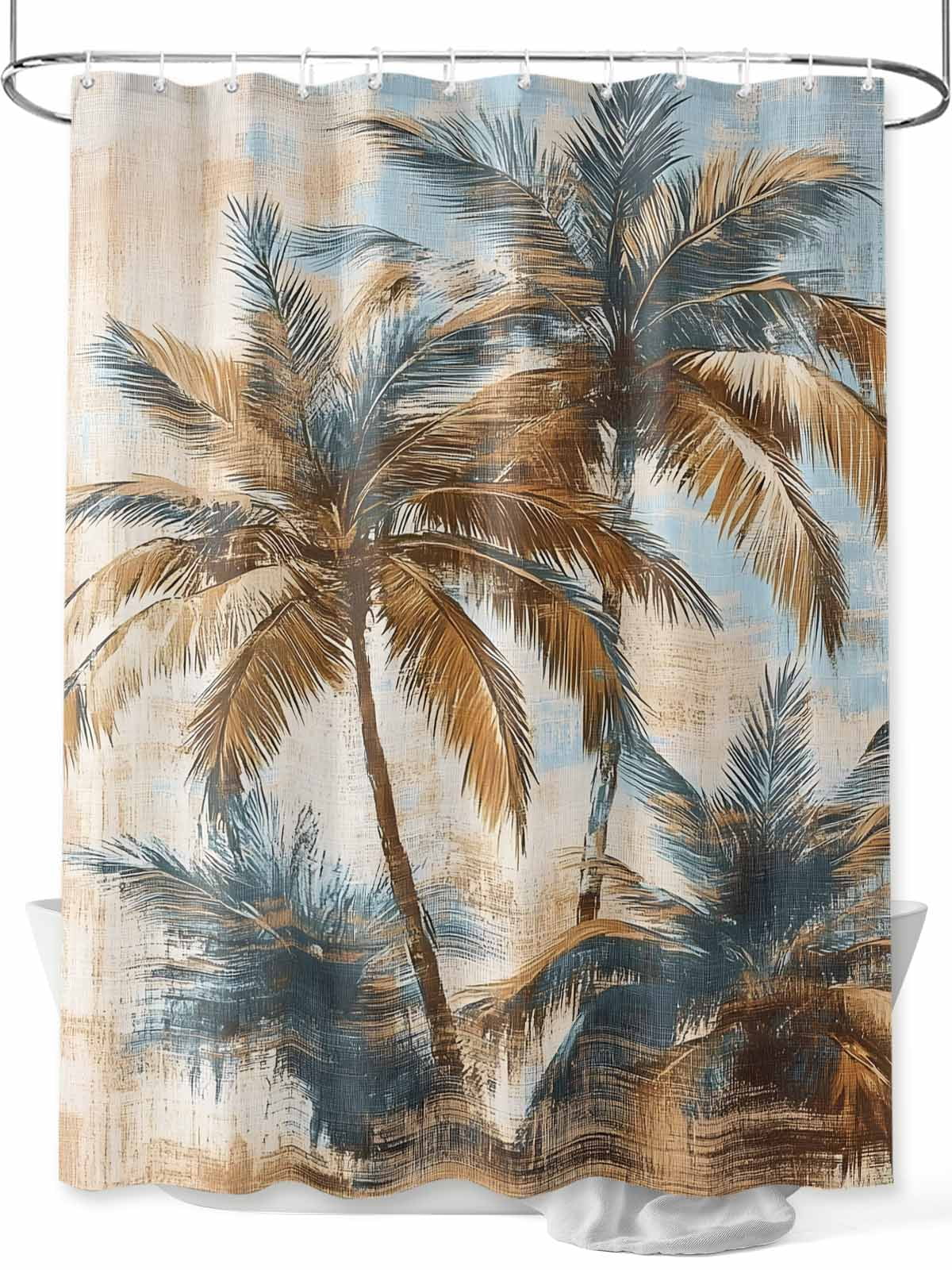 Fsddascl Navy Blue Brown Palm Tree Shower Curtain Set - 72" x 78 ...