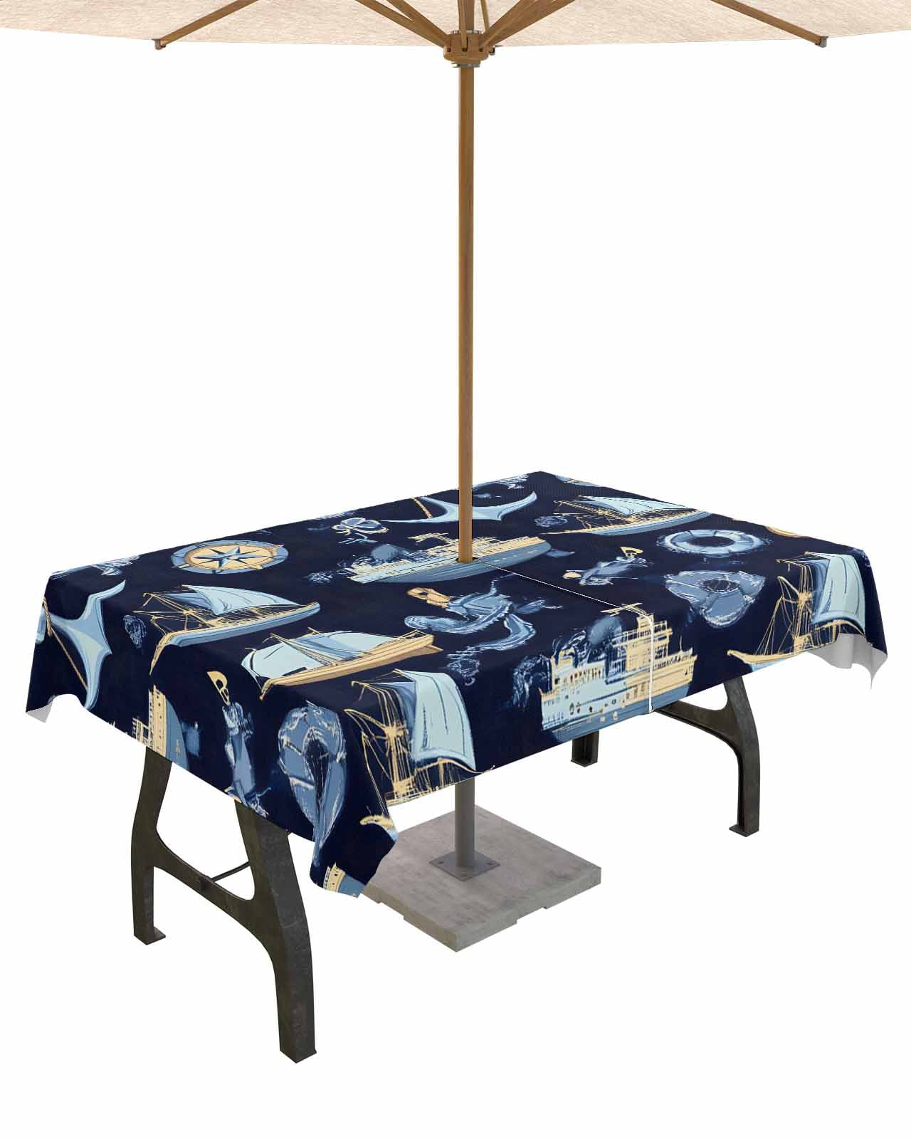Fsddascl Navy Blue Coastal Outdoor Tablecloth - 60x120 Inch Rectangle ...