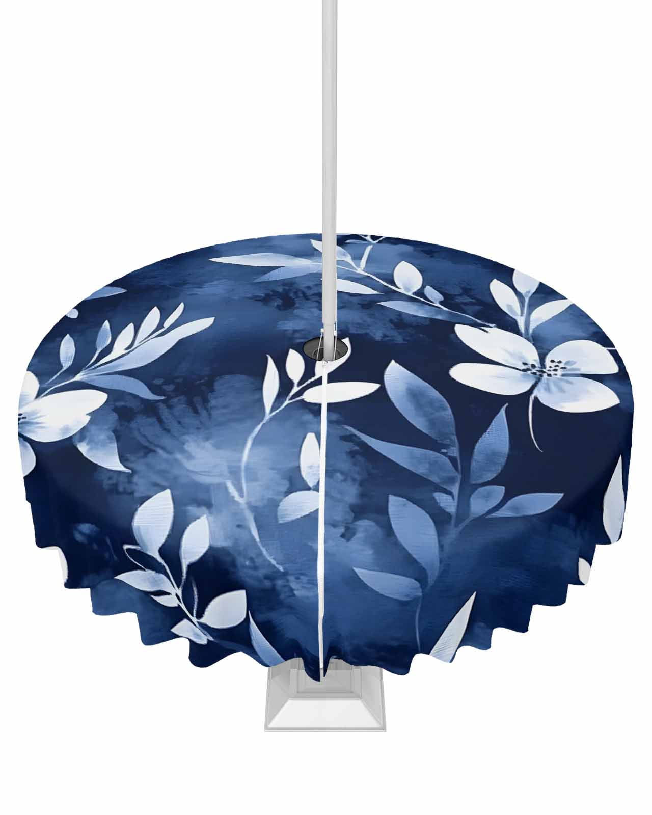 Fsddascl Navy Blue Spring Floral Outdoor Tablecloth - 60 Inch Round ...