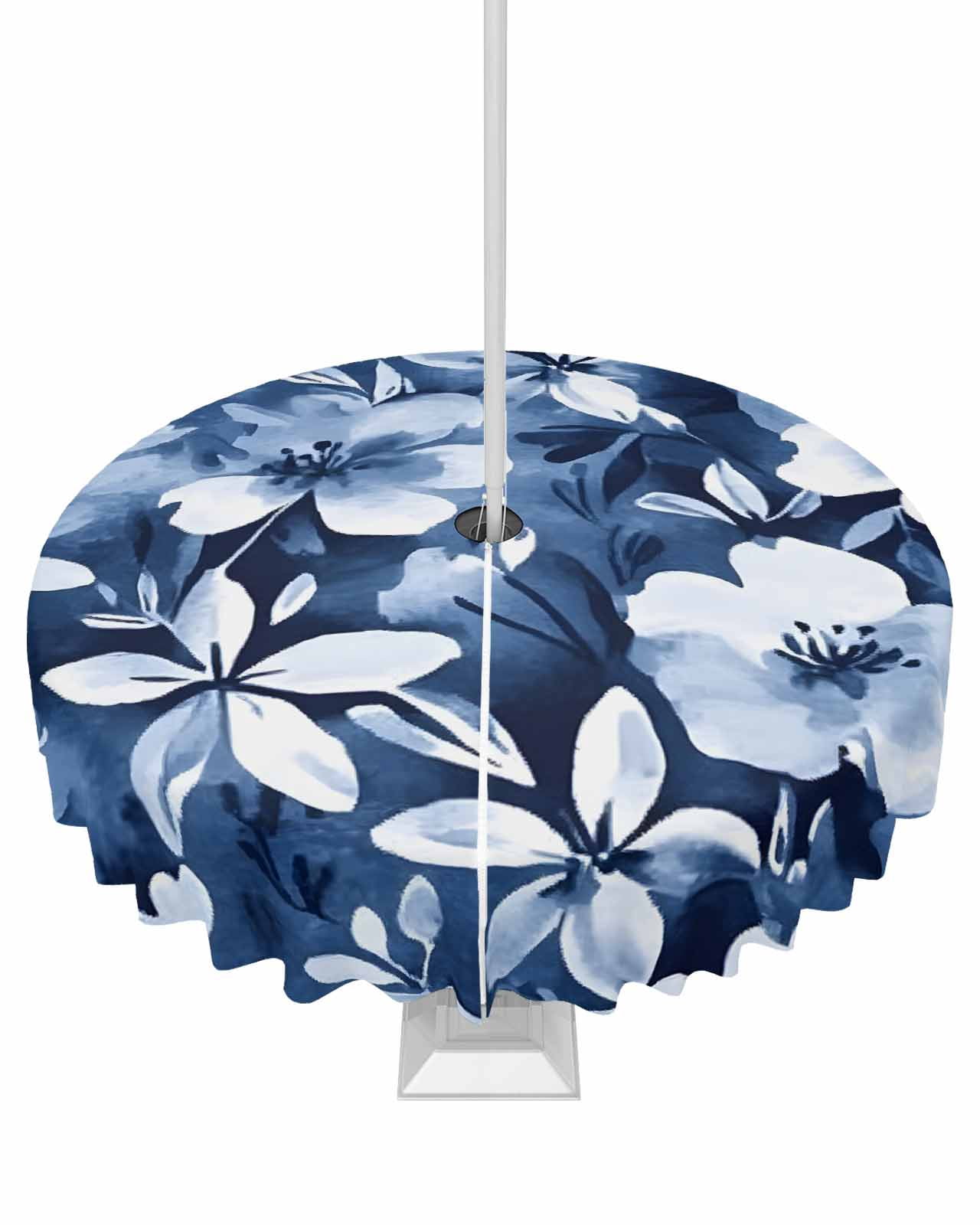 Fsddascl Navy Blue Spring Floral Outdoor Tablecloth - 60 Inch Round ...