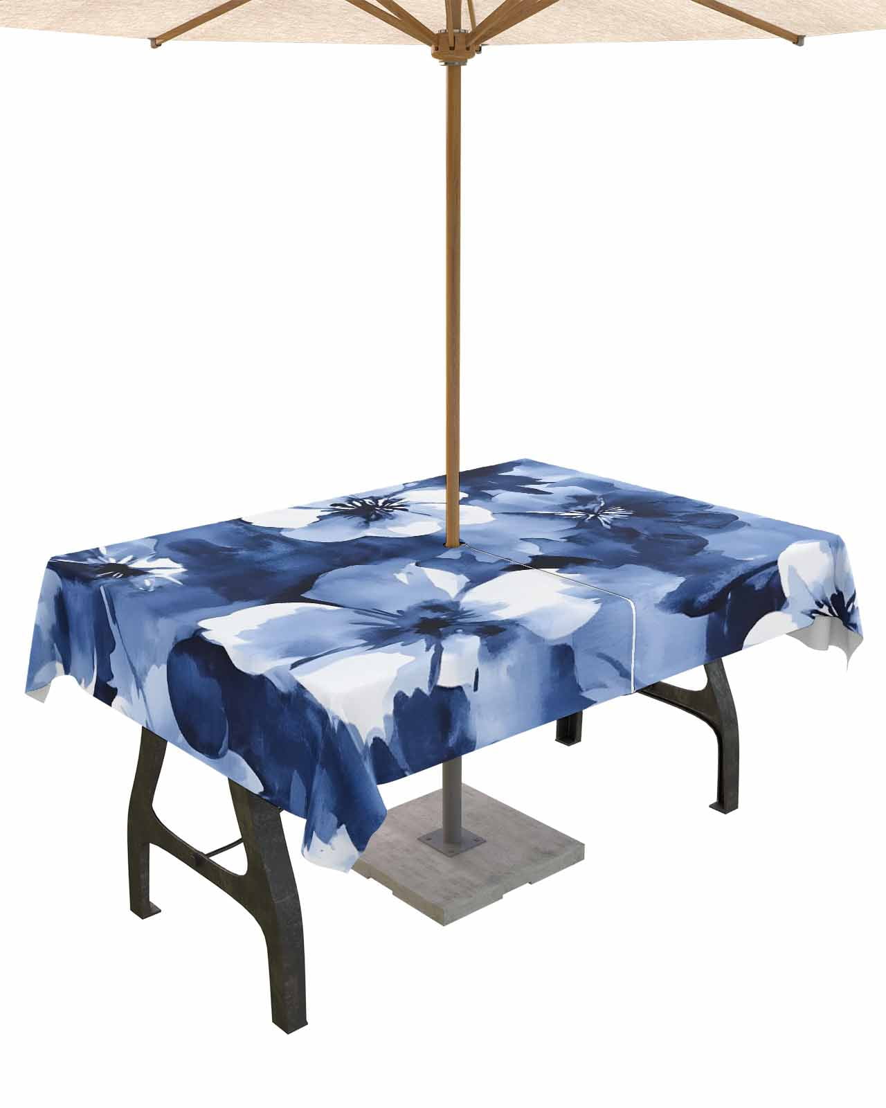 Fsddascl Navy Blue Spring Floral Outdoor Tablecloth - 60x102 Inch ...
