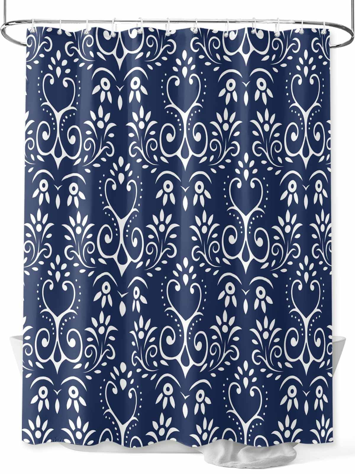 Fsddascl Navy Blue Spring Floral Shower Curtain Set - 72" x 78 ...