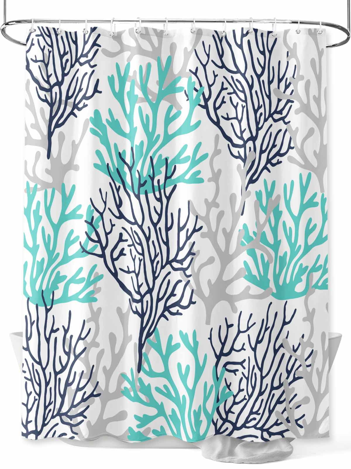 Fsddascl Navy Blue Teal Grey Coral Coastal Shower Curtain Set - 48" x ...