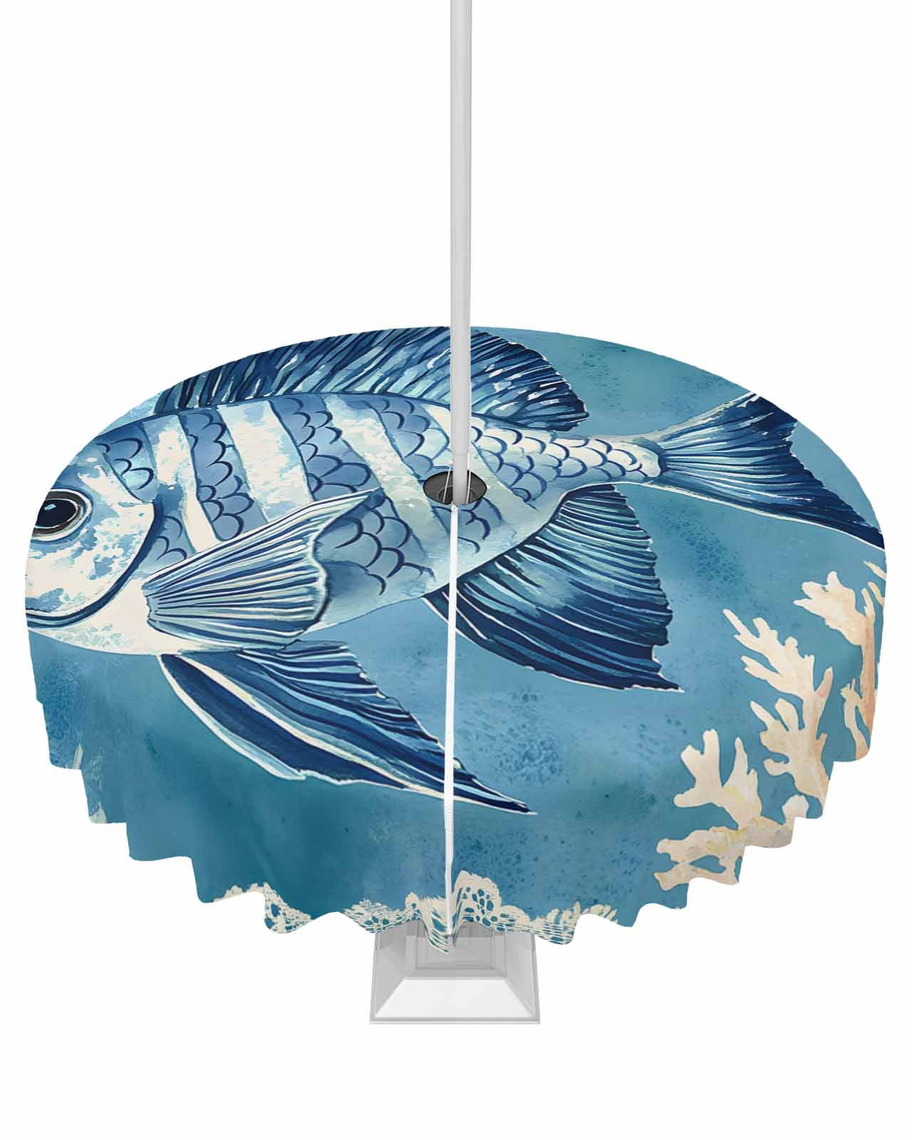 Fsddascl Ocean Blue Fish Outdoor Tablecloth - 60 Inch Round Dining ...
