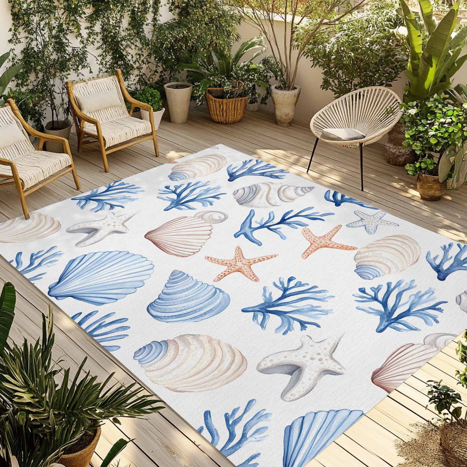 Fsddascl Ocean Coastal Outdoor Rug for Patio/Deck/Porch, Non-Slip Large ...