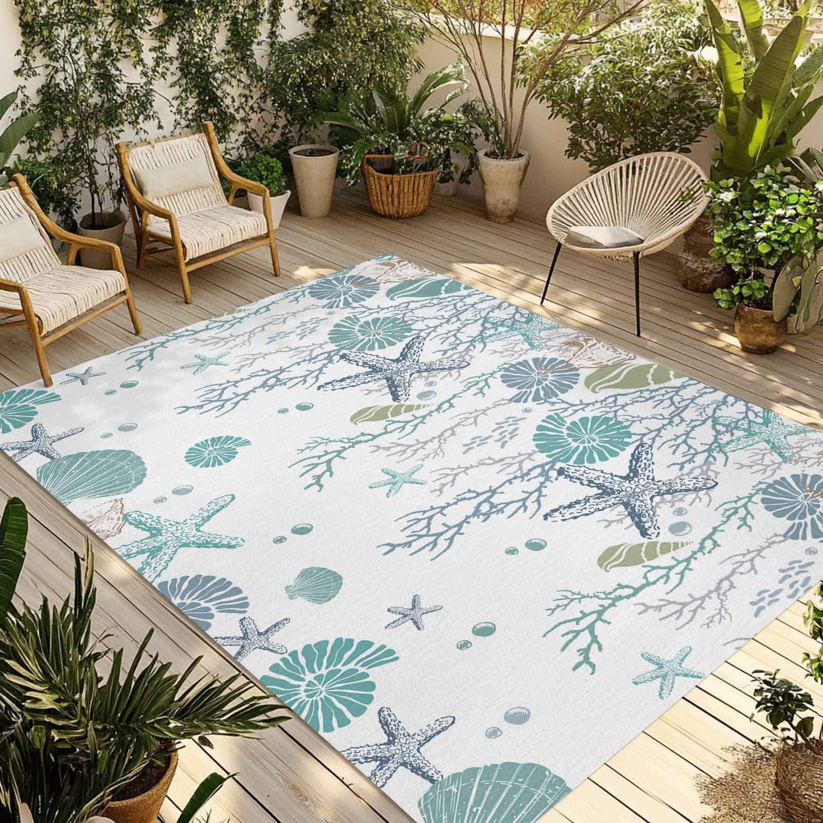 Fsddascl Ocean Coastal Outdoor Rug for Patio/Deck/Porch, Non-Slip Large ...