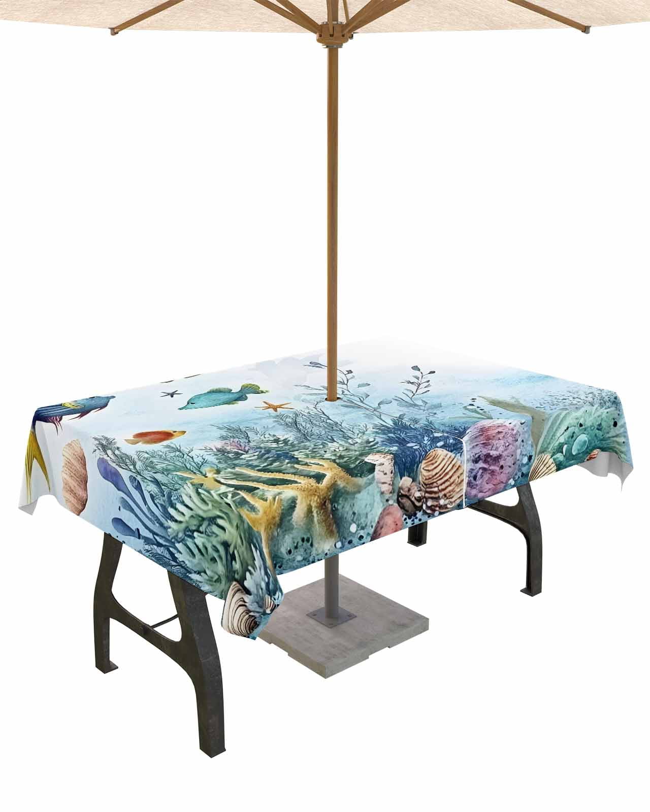 Fsddascl Ocean Coastal Outdoor Tablecloth - 52x70 Inch Rectangle Dining ...