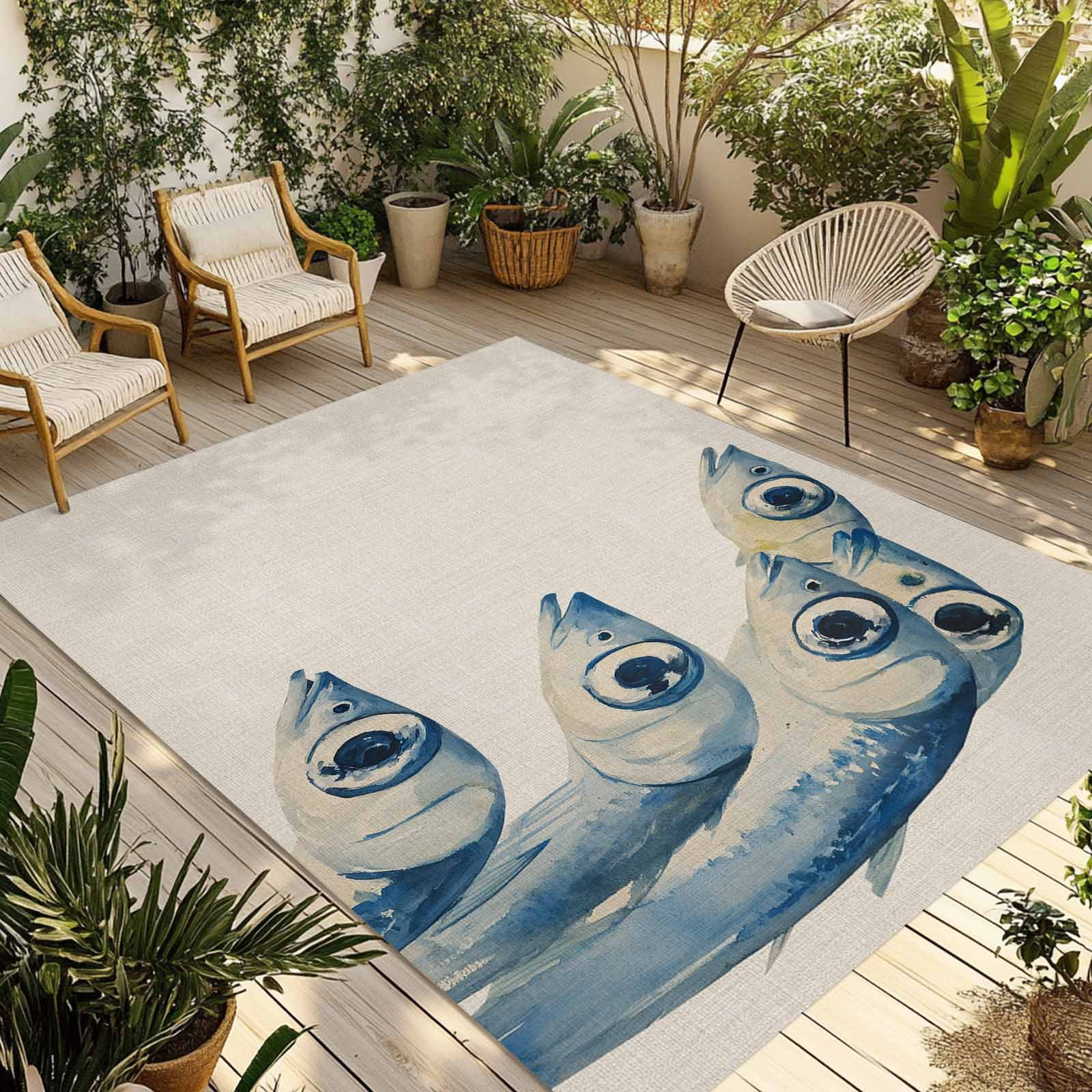 Fsddascl Ocean Fish Outdoor Rug for Patio/Deck/Porch, Non-Slip Large ...