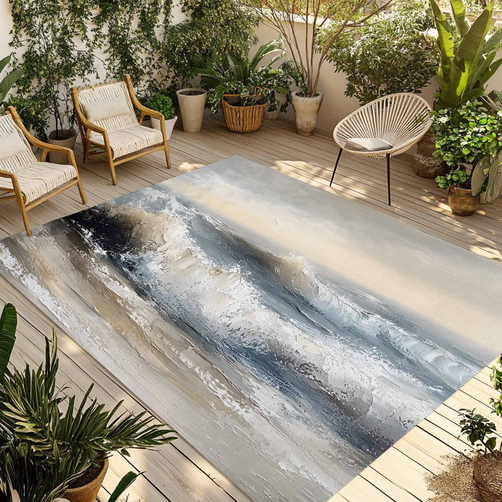 Fsddascl Ocean Oil Painting Outdoor Rug for Patio/Deck/Porch, Non-Slip ...
