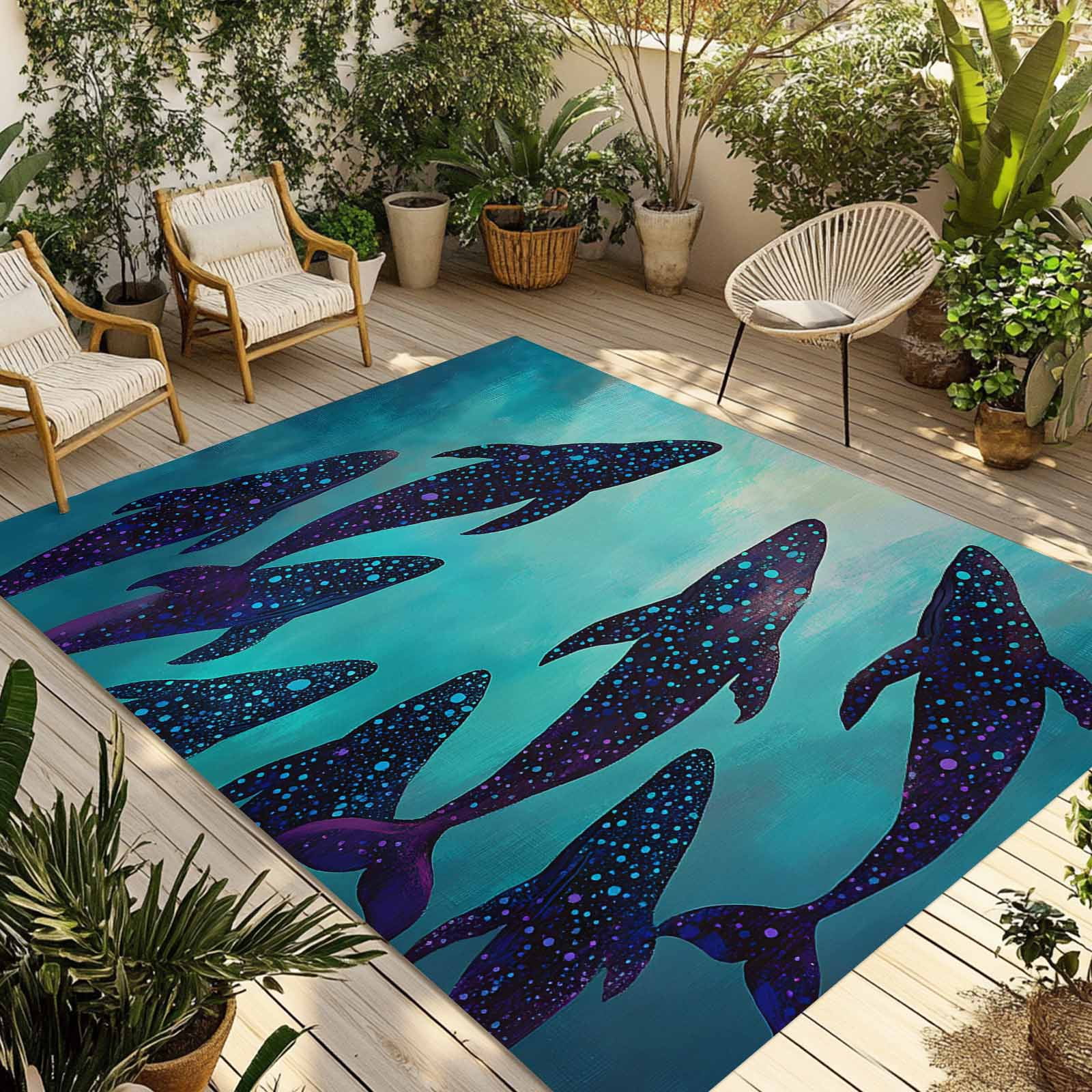 Fsddascl Ocean Whale Outdoor Rug for Patio/Deck/Porch, Non-Slip Large ...