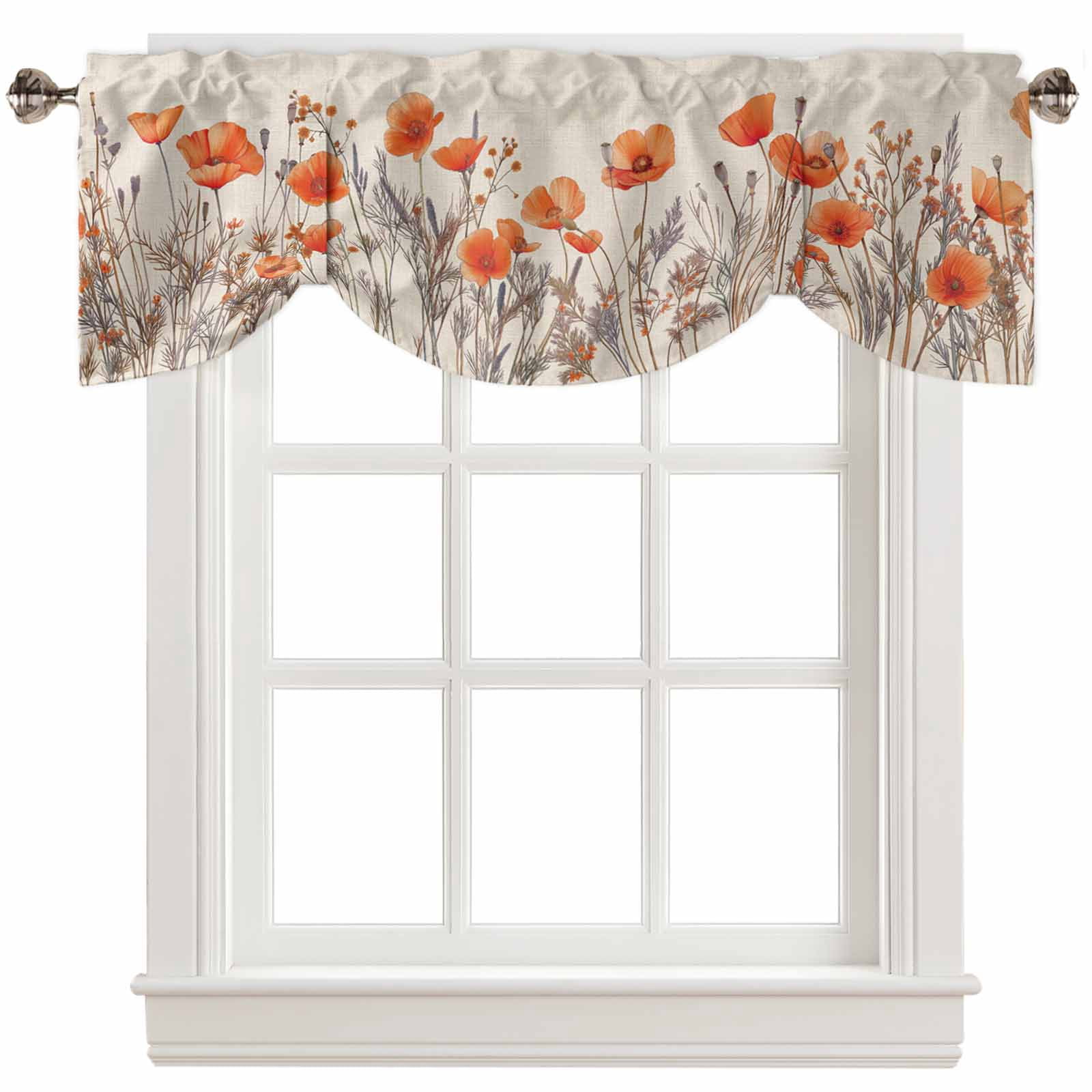 Fsddascl Orange Spring Floral Tie Up Valance Curtains for Windows ...