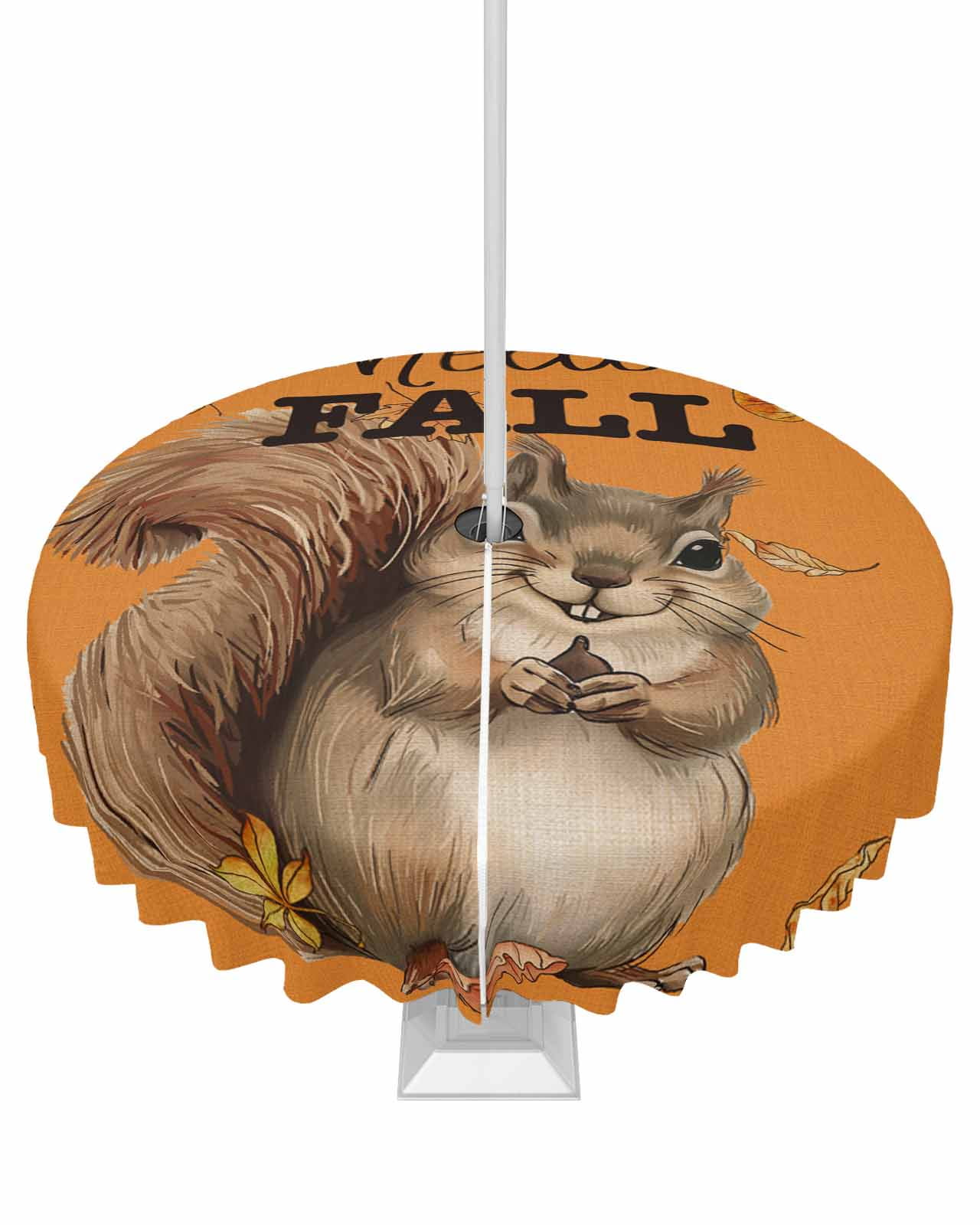 Fsddascl Orange Squirrel Hello Fall Outdoor Tablecloth - 54 Inch Round Dining Table Cover, Maple ...