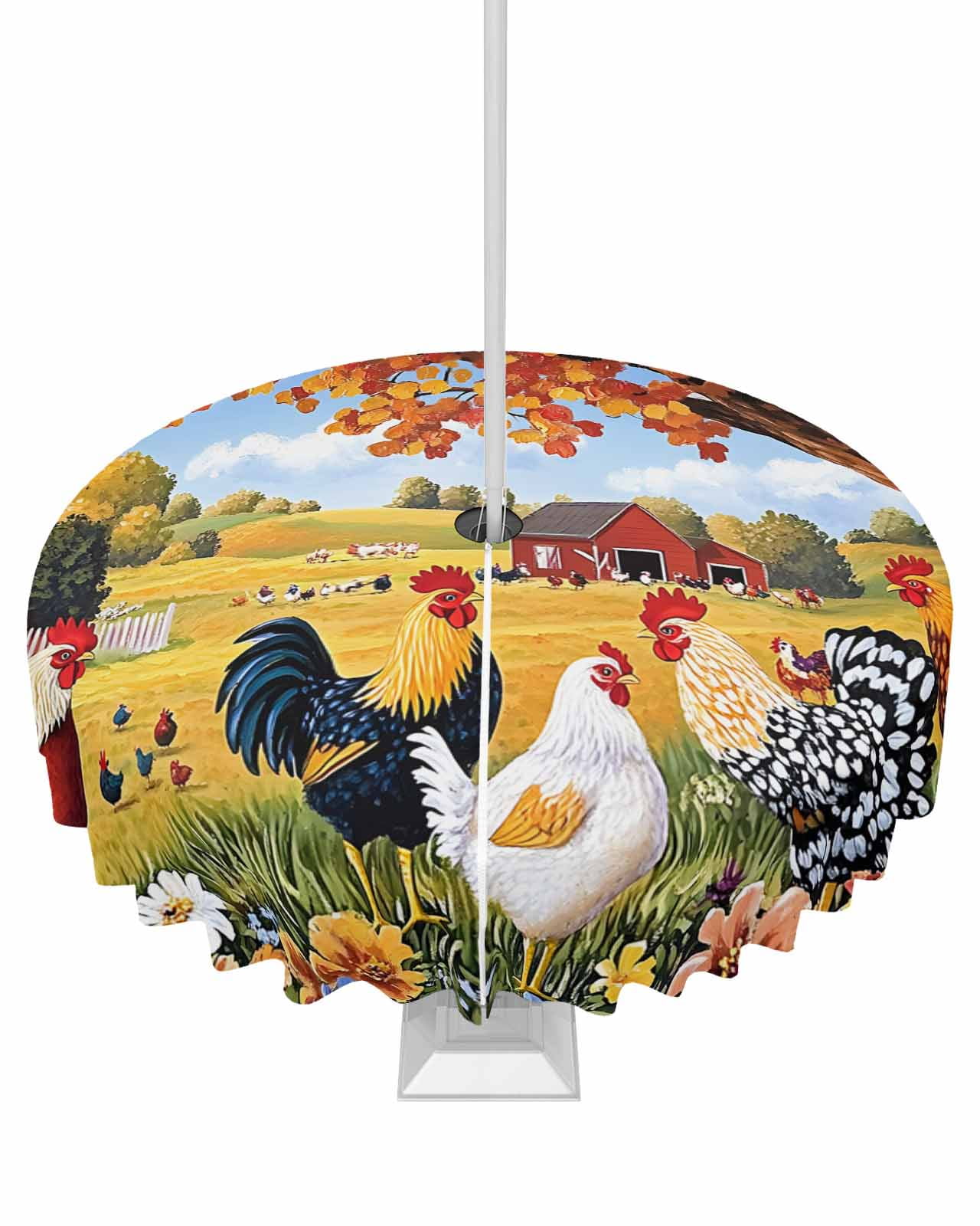 Fsddascl Orange Vintage Rooster Outdoor Tablecloth - 60 Inch Round ...