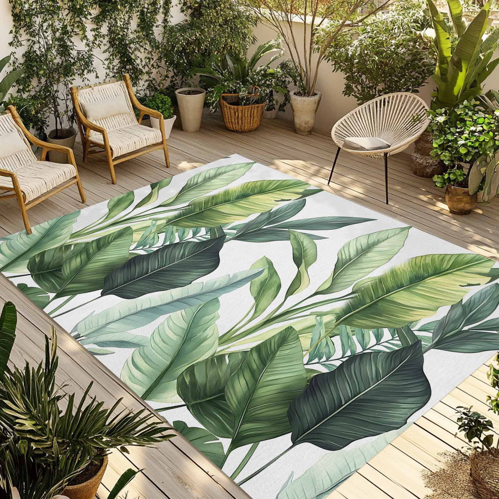 Fsddascl Palm Leaves Outdoor Rug for Patio/Deck/Porch, Non-Slip Large ...