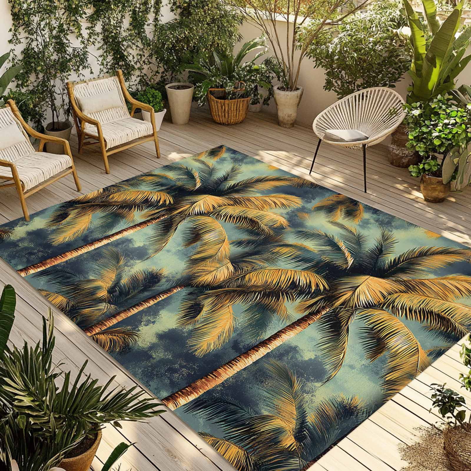 Fsddascl Palm Tree Outdoor Rug for Patio/Deck/Porch, Non-Slip Large ...