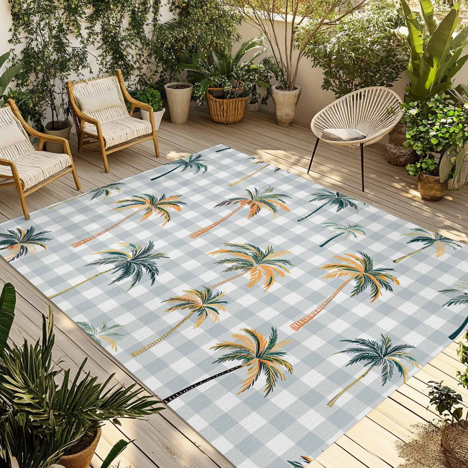 Fsddascl Palm Trees Outdoor Rug for Patio/Deck/Porch, Non-Slip Large ...