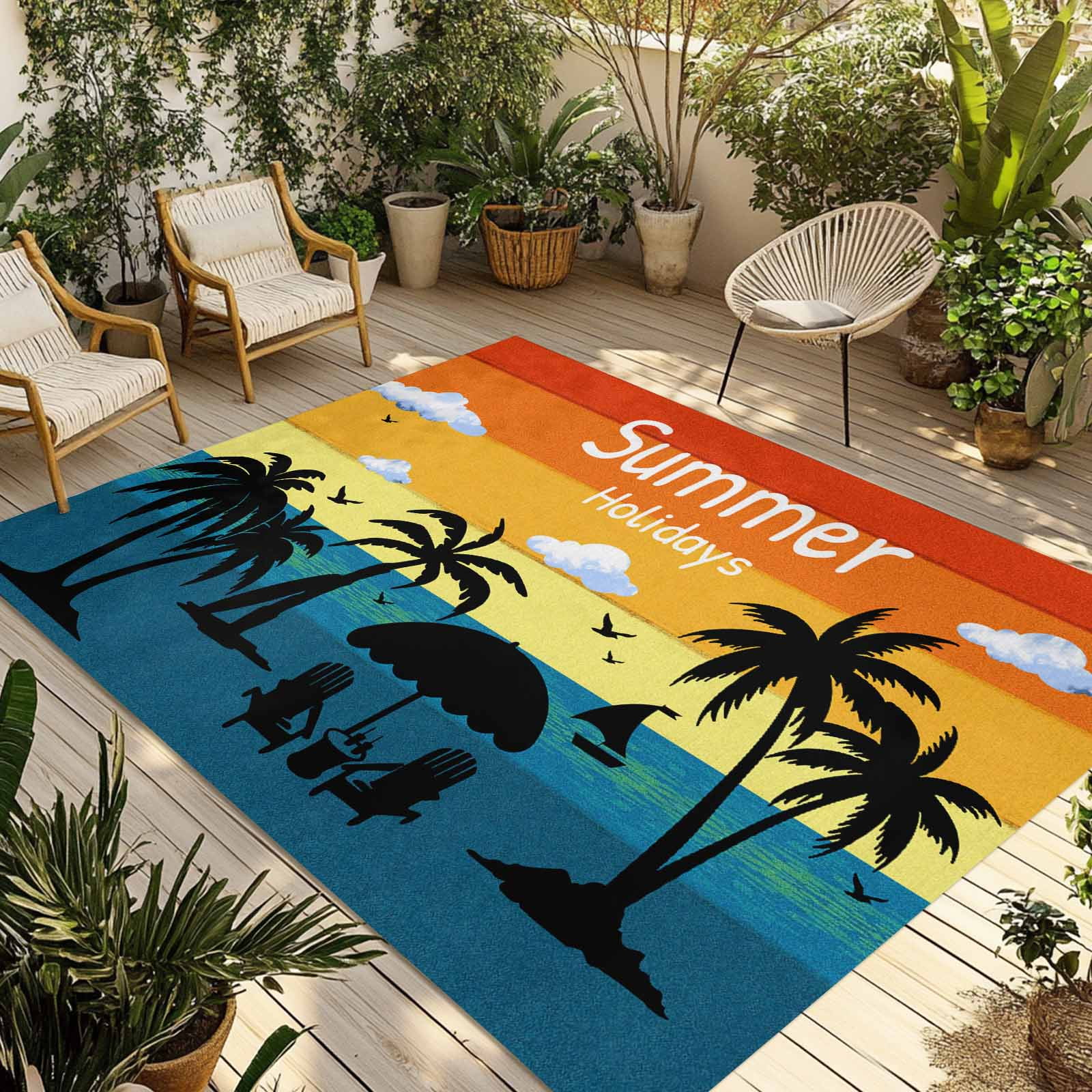 Fsddascl Palm Trees Silhouette Outdoor Rug for Patio/Deck/Porch, Non ...