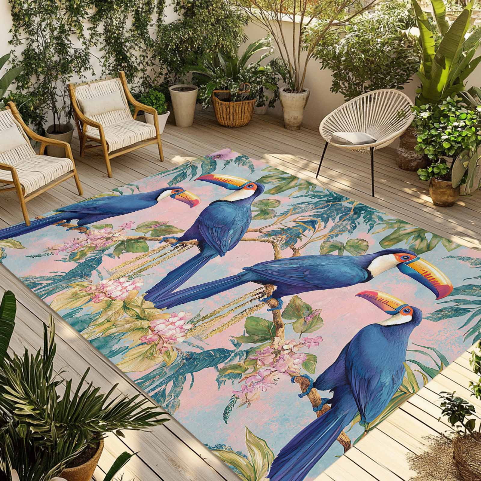 Fsddascl Parrot Flower Outdoor Rug for Patio/Deck/Porch, Non-Slip Large ...