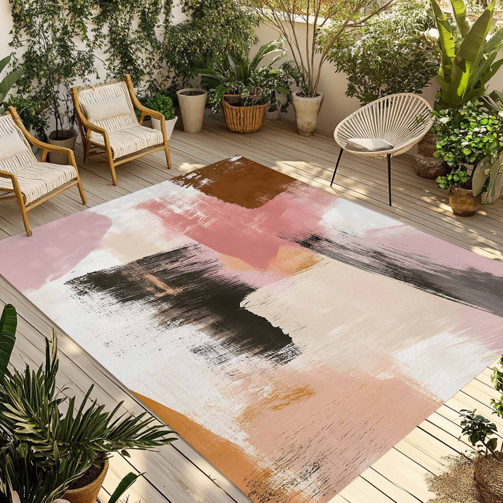 Fsddascl Pink Abstract Art Outdoor Rug for Patio/Deck/Porch, Non-Slip ...