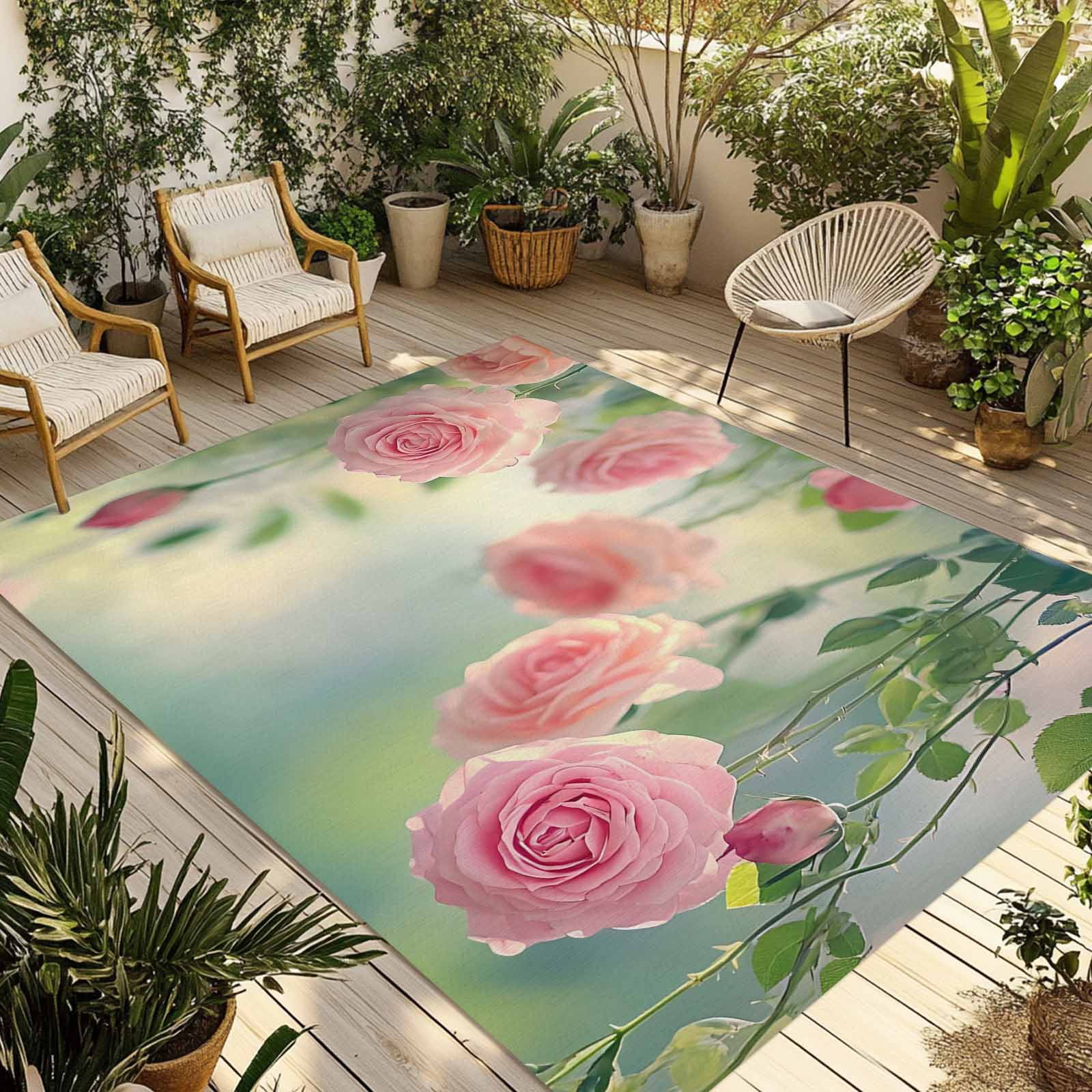 Fsddascl Pink Spring Floral Outdoor Rug for Patio/Deck/Porch, Non-Slip ...