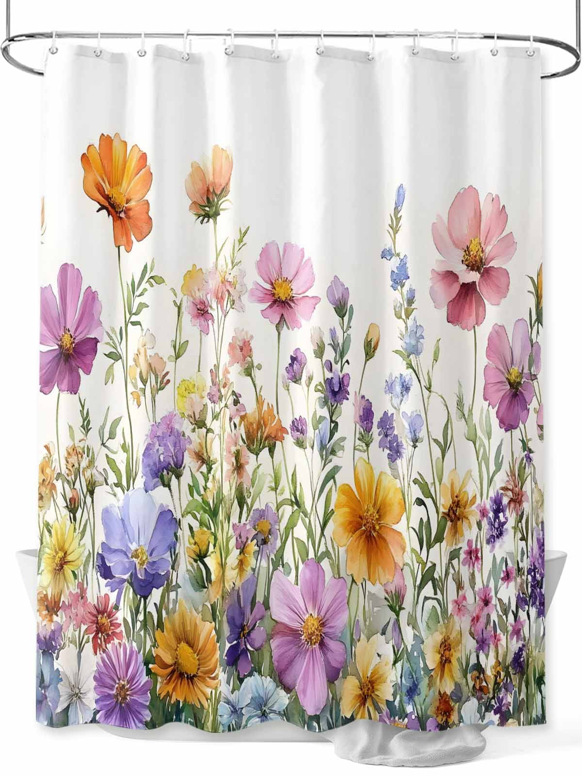 Fsddascl Pink Spring Floral Shower Curtain Set - Extra Long 72" x 96" Washable Curtain with 12 ...