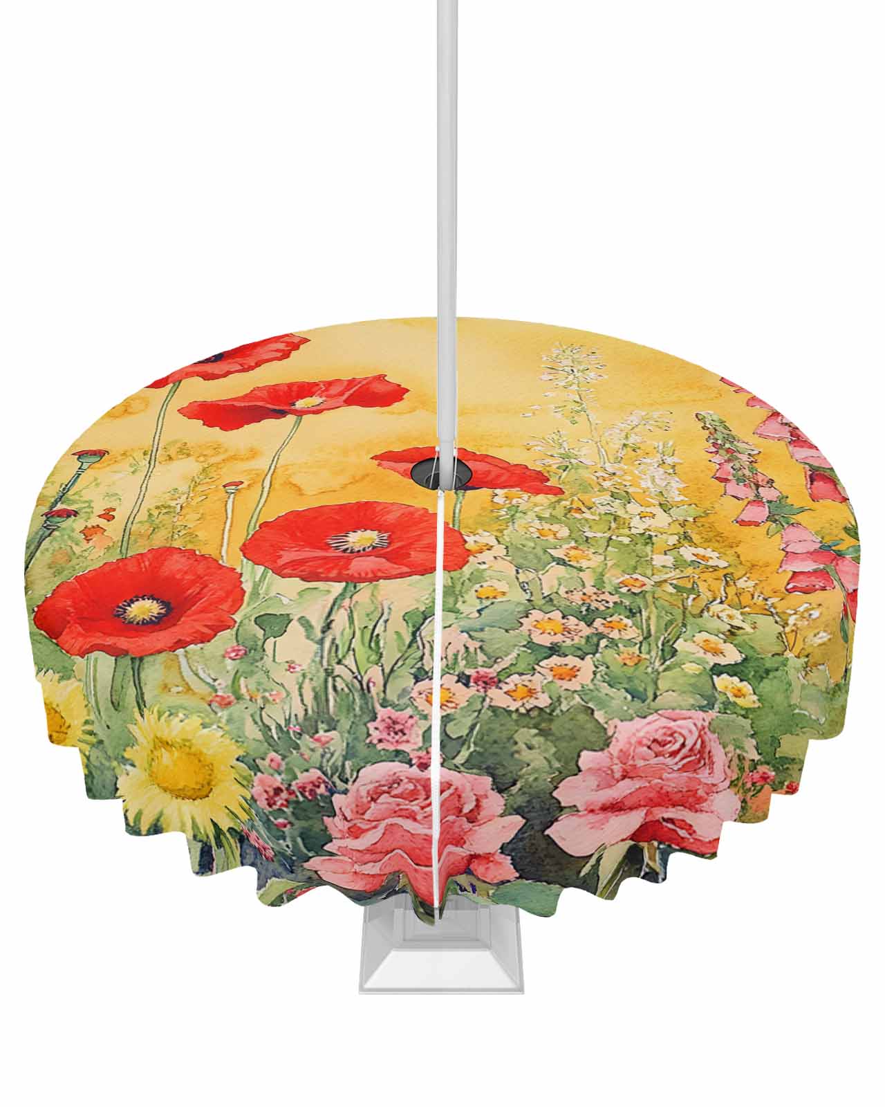 Fsddascl Poppy Botanical Outdoor Tablecloth - 54 Inch Round Dining ...