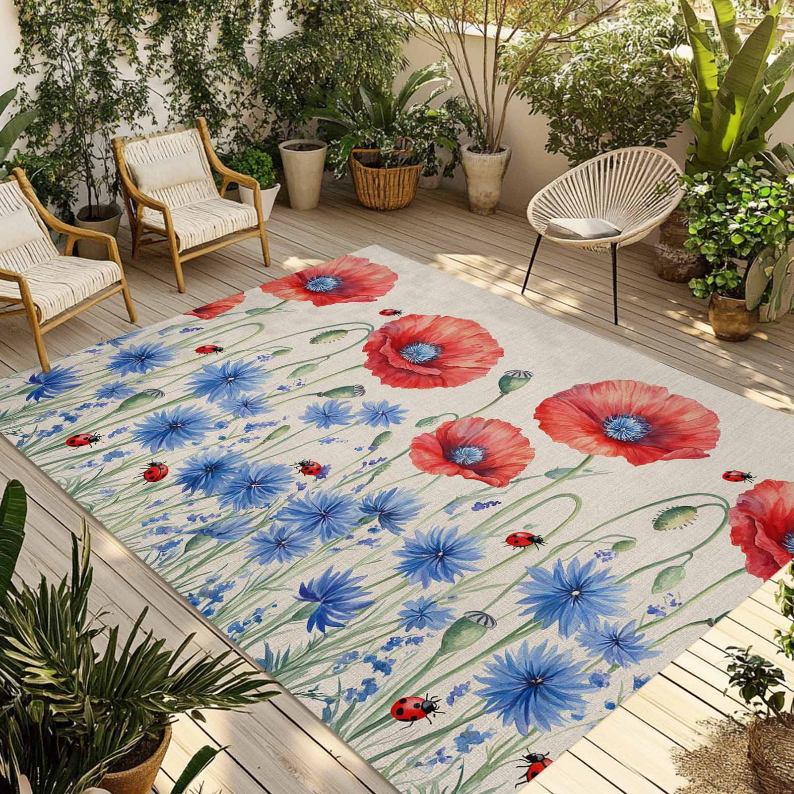 Fsddascl Poppy Flowers Outdoor Rug for Patio/Deck/Porch, Non-Slip Large ...