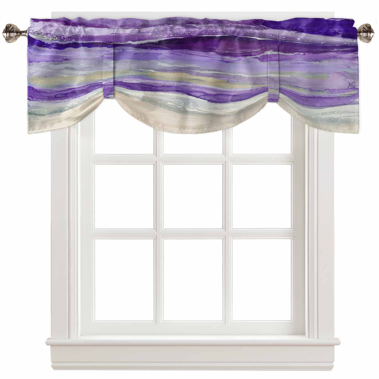 Fsddascl Purple Coastal Tie Up Valance Curtains for Windows, Kitchen ...