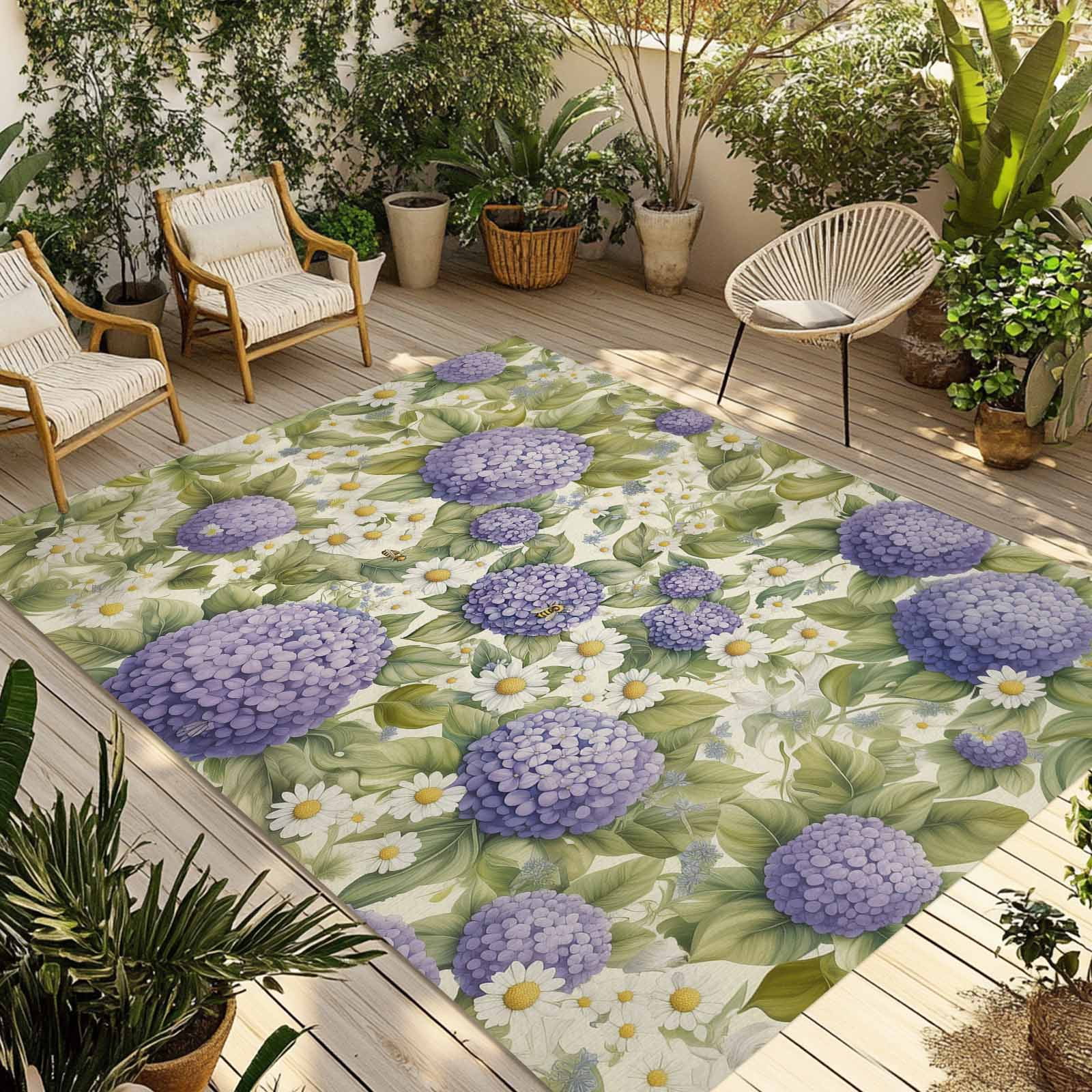 Fsddascl Purple Hydrangeas Outdoor Rug for Patio/Deck/Porch, Non-Slip ...