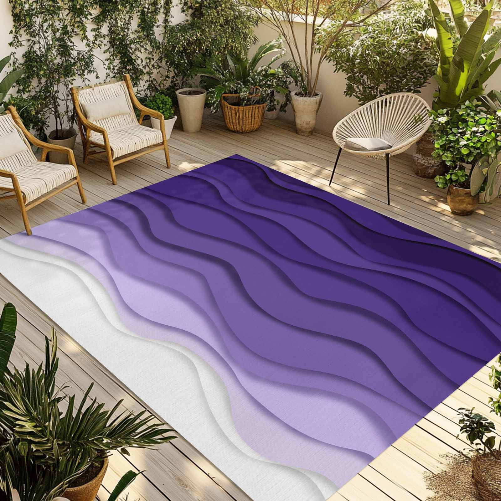 Fsddascl Purple Ombre Stripes Outdoor Rug for Patio/Deck/Porch, Non ...