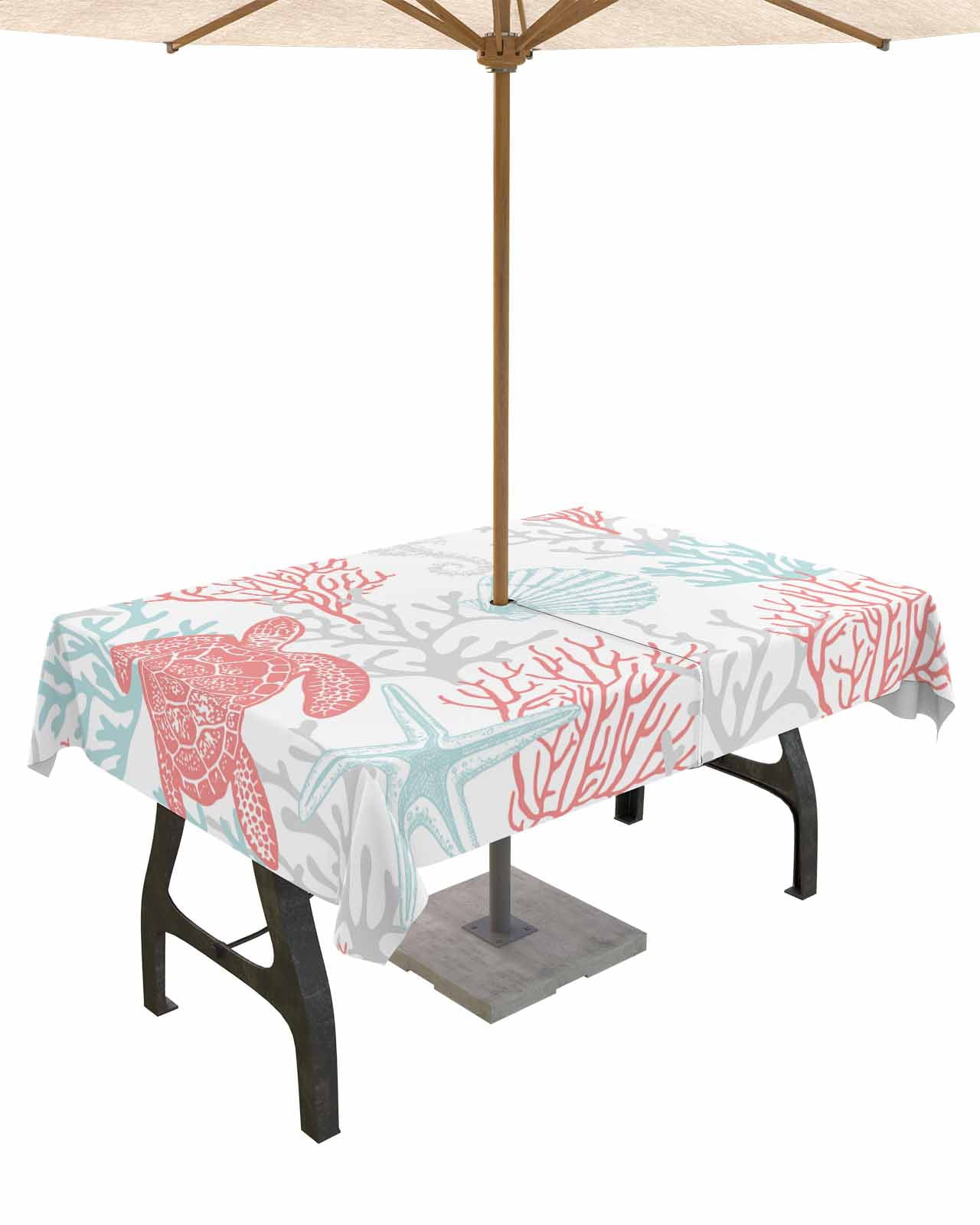 Fsddascl Red Aqua Coastal Outdoor Tablecloth - 60x120 Inch Rectangle ...