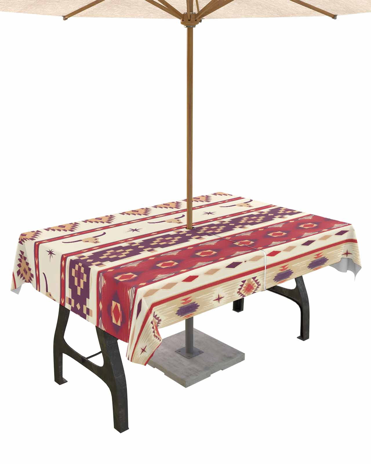 Fsddascl Red Beige Boho Outdoor Tablecloth - 60x120 Inch Rectangle ...