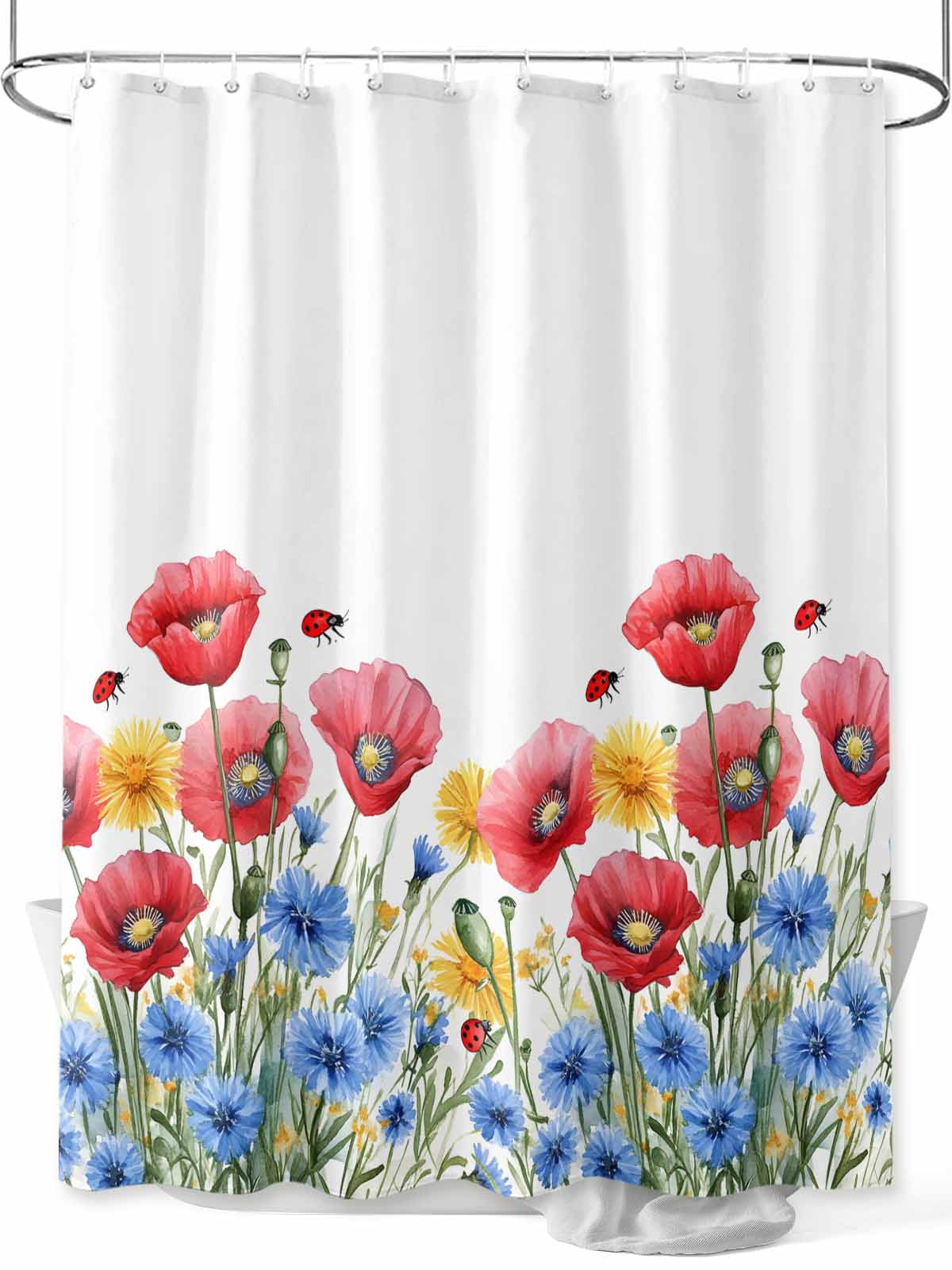 Fsddascl Red Blue Floral Shower Curtain Set - Extra Long 72" x 96" Washable Bathtub Curtain with ...