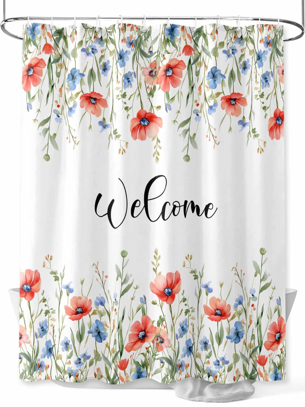 Fsddascl Red Blue Spring Floral Shower Curtain Set - Extra Long 72" x 96" Bathtub Curtain with ...