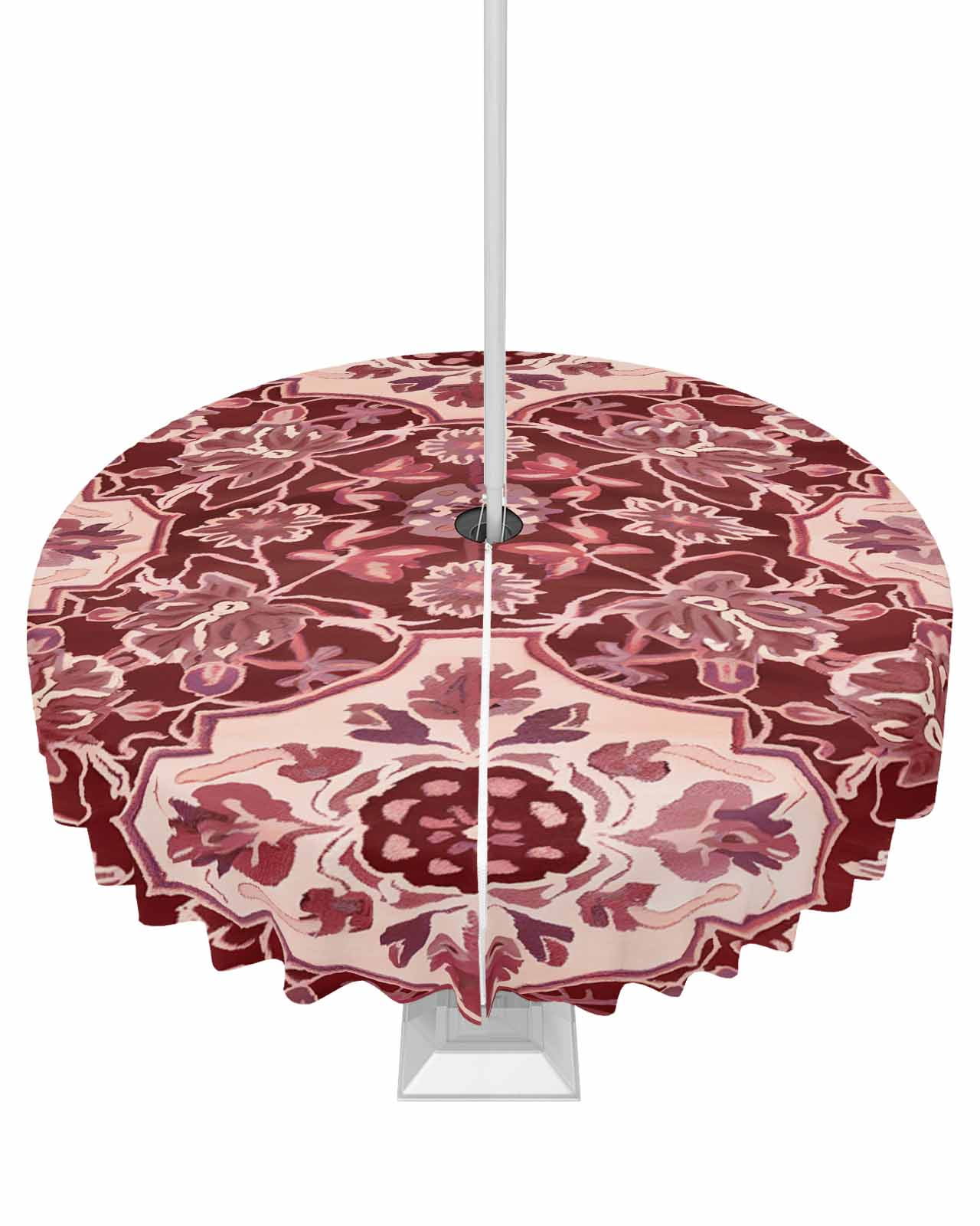 Fsddascl Red Boho Outdoor Tablecloth - 60 Inch Round Dining Table Cover ...