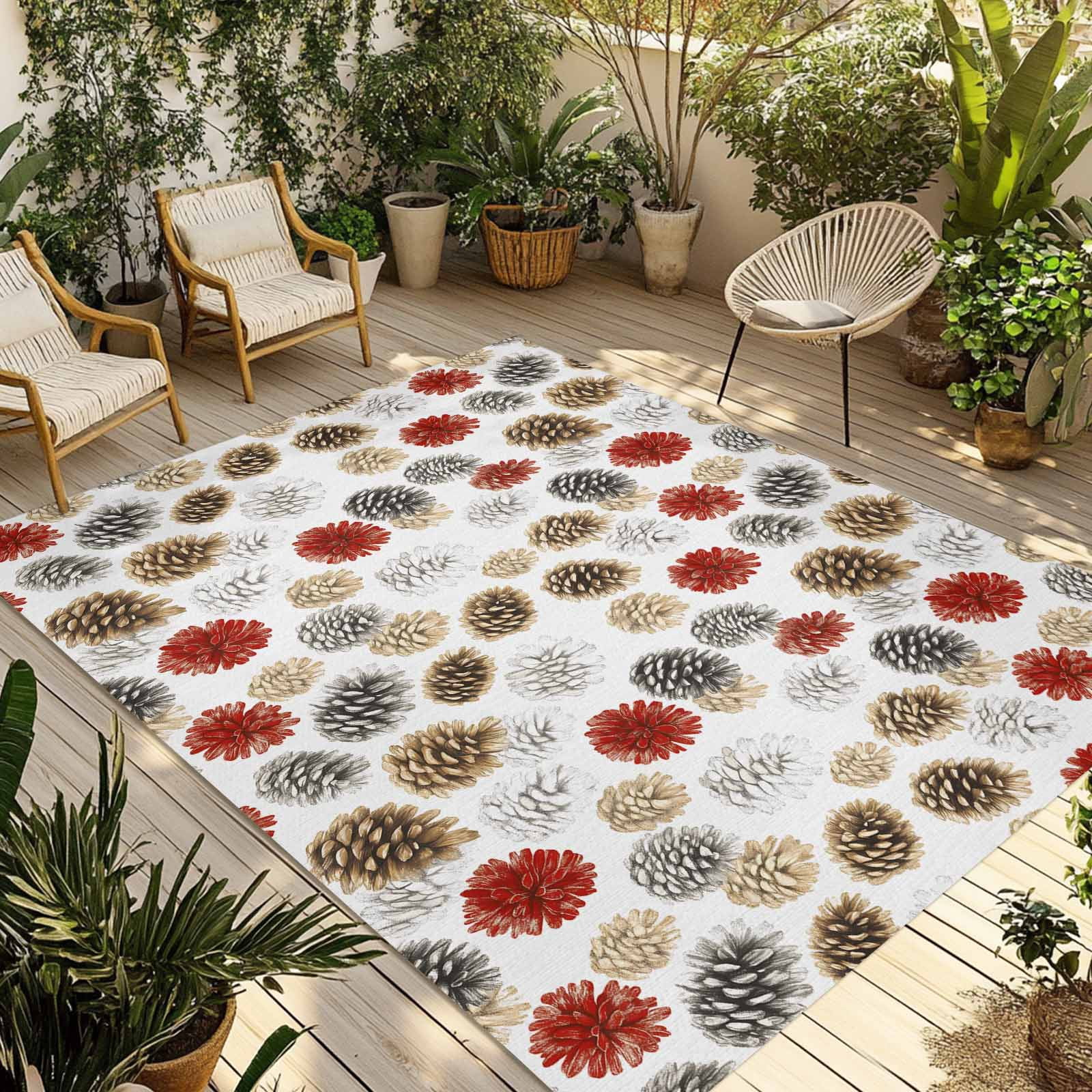 Fsddascl Red Brown Grey Christmas Outdoor Rug for Patio/Deck/Porch, Non ...