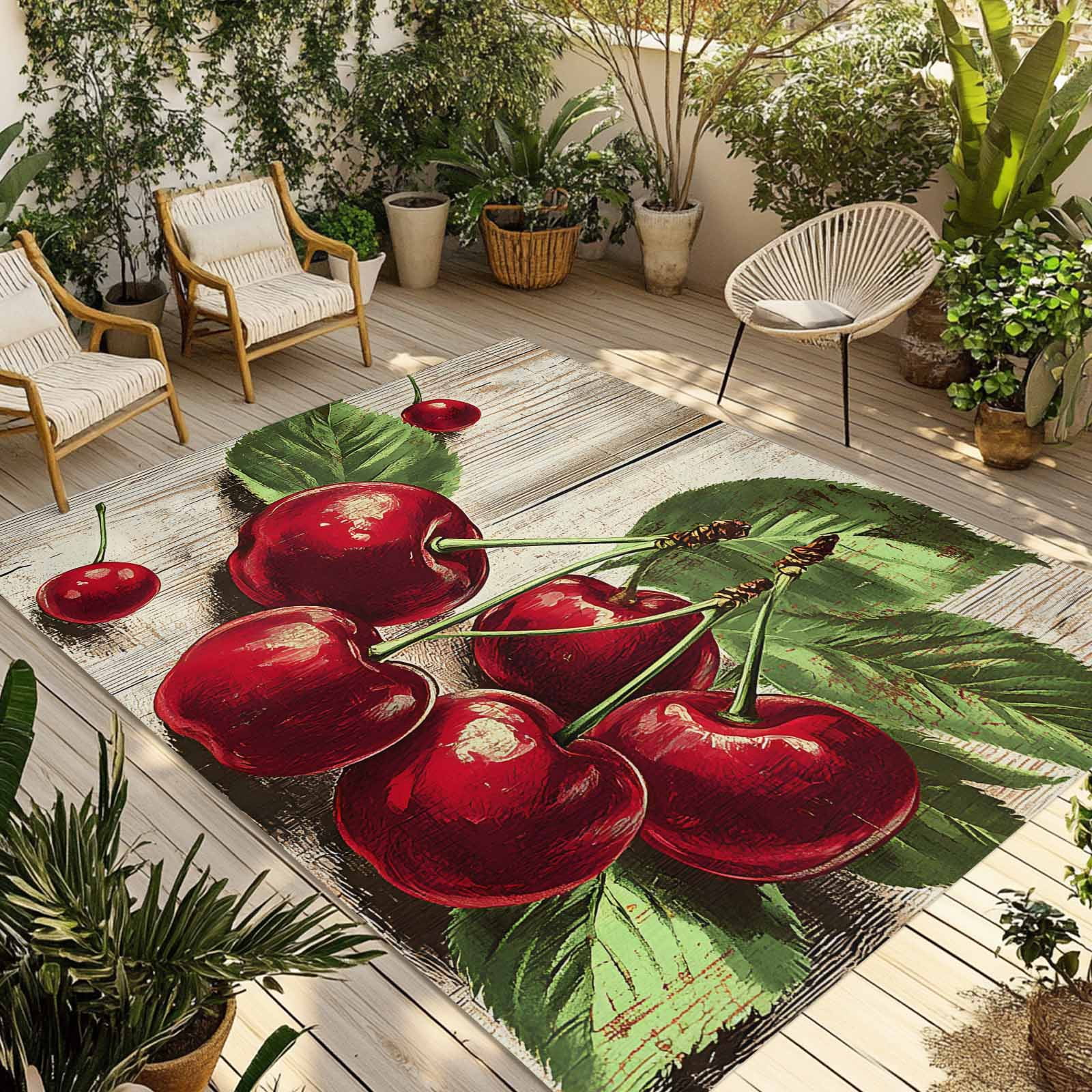 Fsddascl Red Cherry Outdoor Rug for Patio/Deck/Porch, Non-Slip Large ...