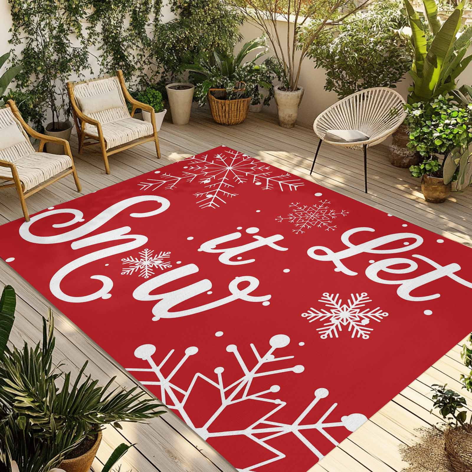 Fsddascl Red Christmas Outdoor Rug for Patio/Deck/Porch, Non-Slip Large ...