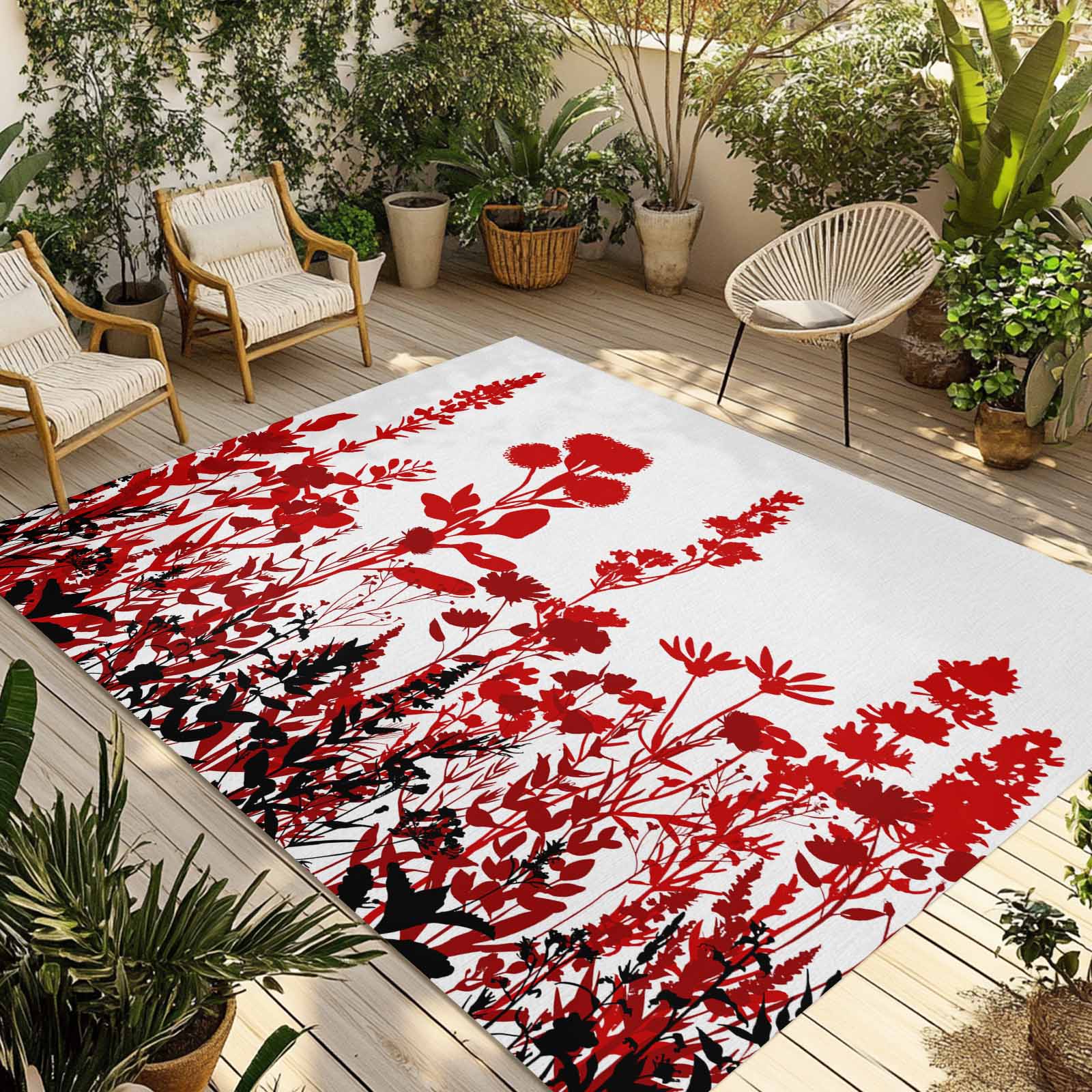 Fsddascl Red Flowers Outdoor Rug for Patio/Deck/Porch, Non-Slip Large ...