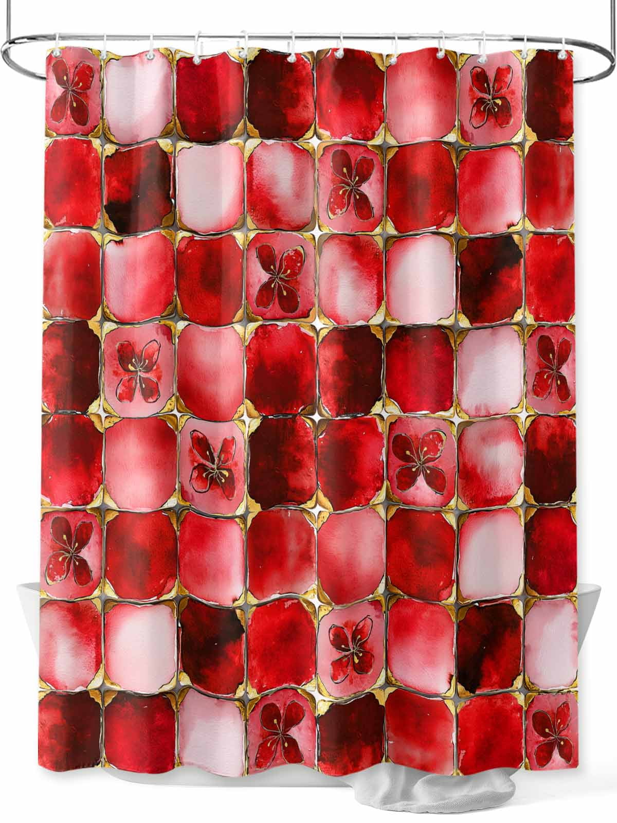 Fsddascl Red Geometric Shower Curtain Set - 66" x 72" Washable Bathtub ...