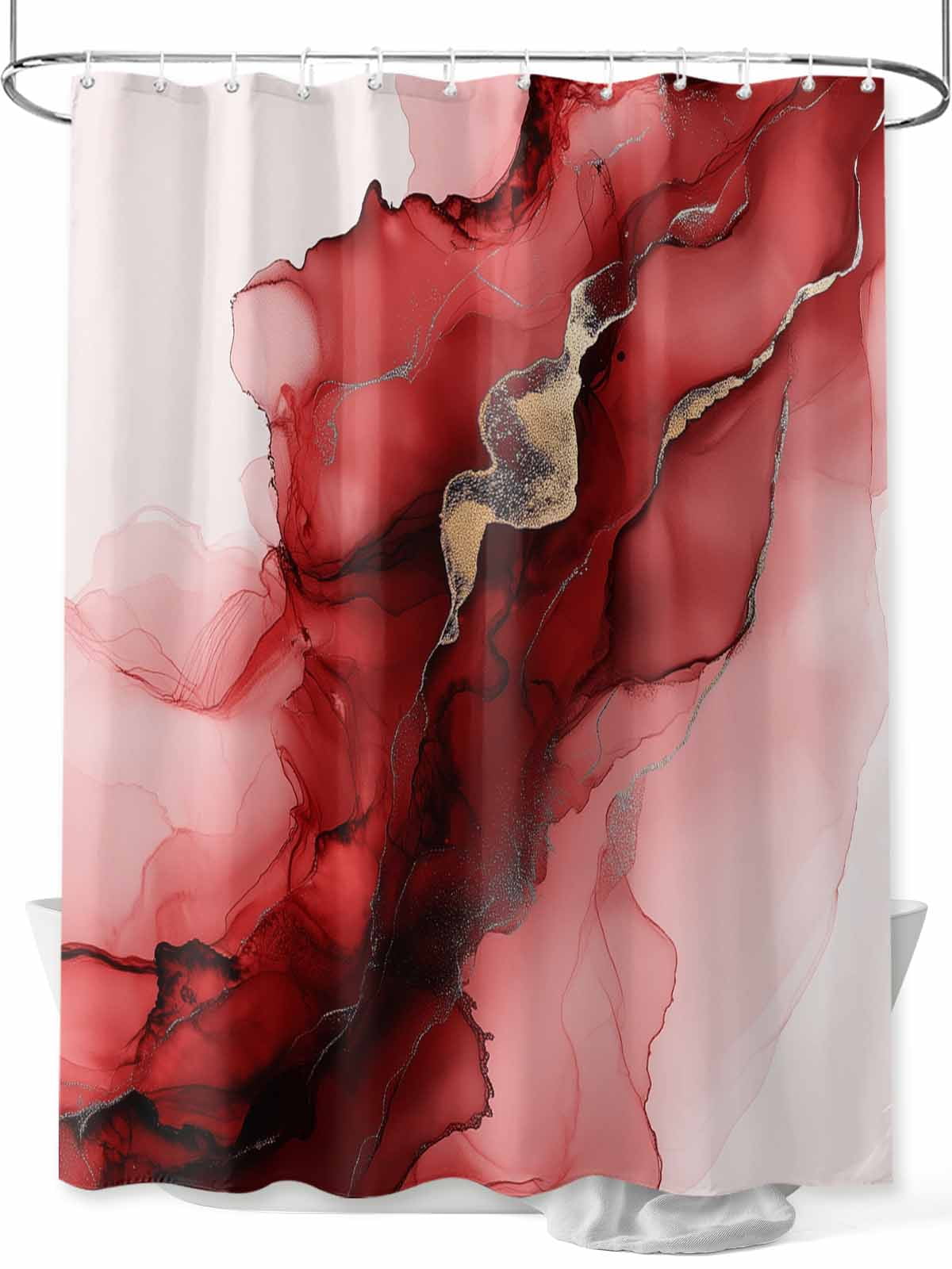 Fsddascl Red Marble Shower Curtain Set - 72" x 78" Washable Bathtub Curtain with 12 Hooks ...