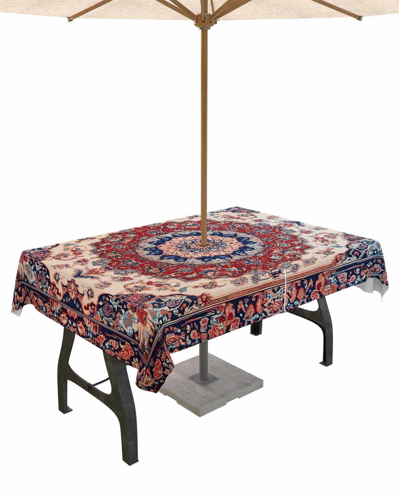 Fsddascl Red Navy Blue Boho Outdoor Tablecloth - 60x120 Inch Rectangle ...
