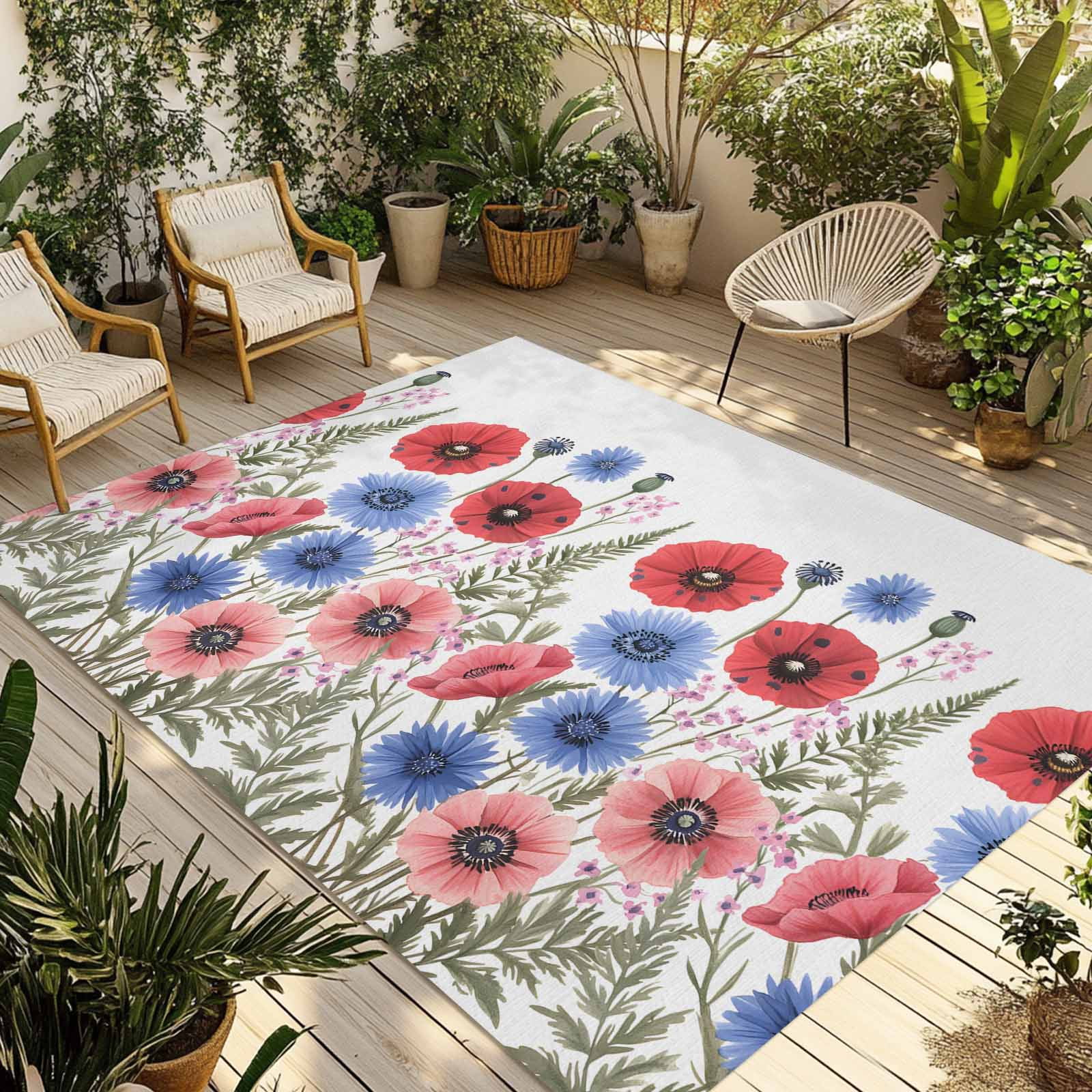 Fsddascl Red Poppy Flower Outdoor Rug for Patio/Deck/Porch, Non-Slip ...